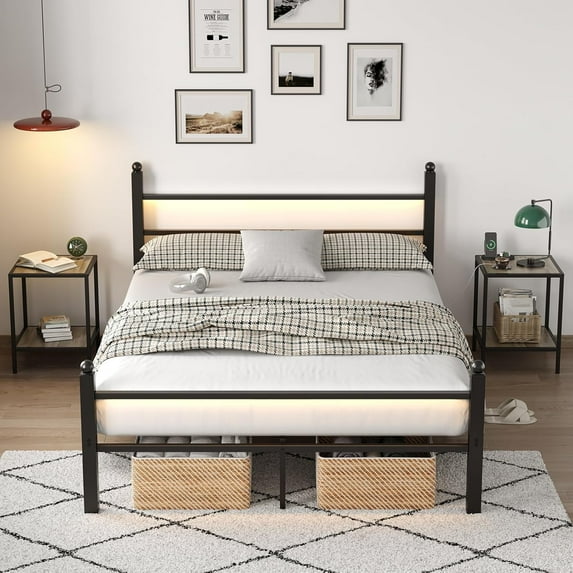 Full Bed Frame with Headboard and Footboard, Metal Bed Frame with ...