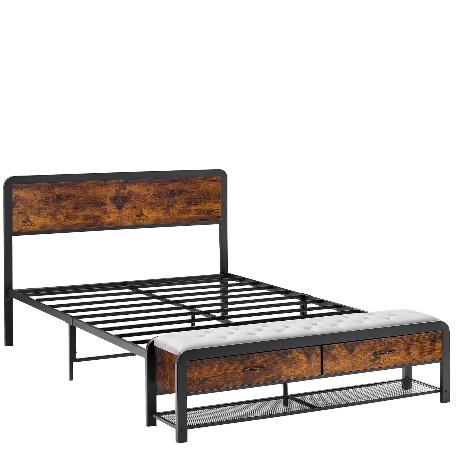 Full Bed Frame with Headboard,Storage Ottoman Bench, Safe Rounded ...