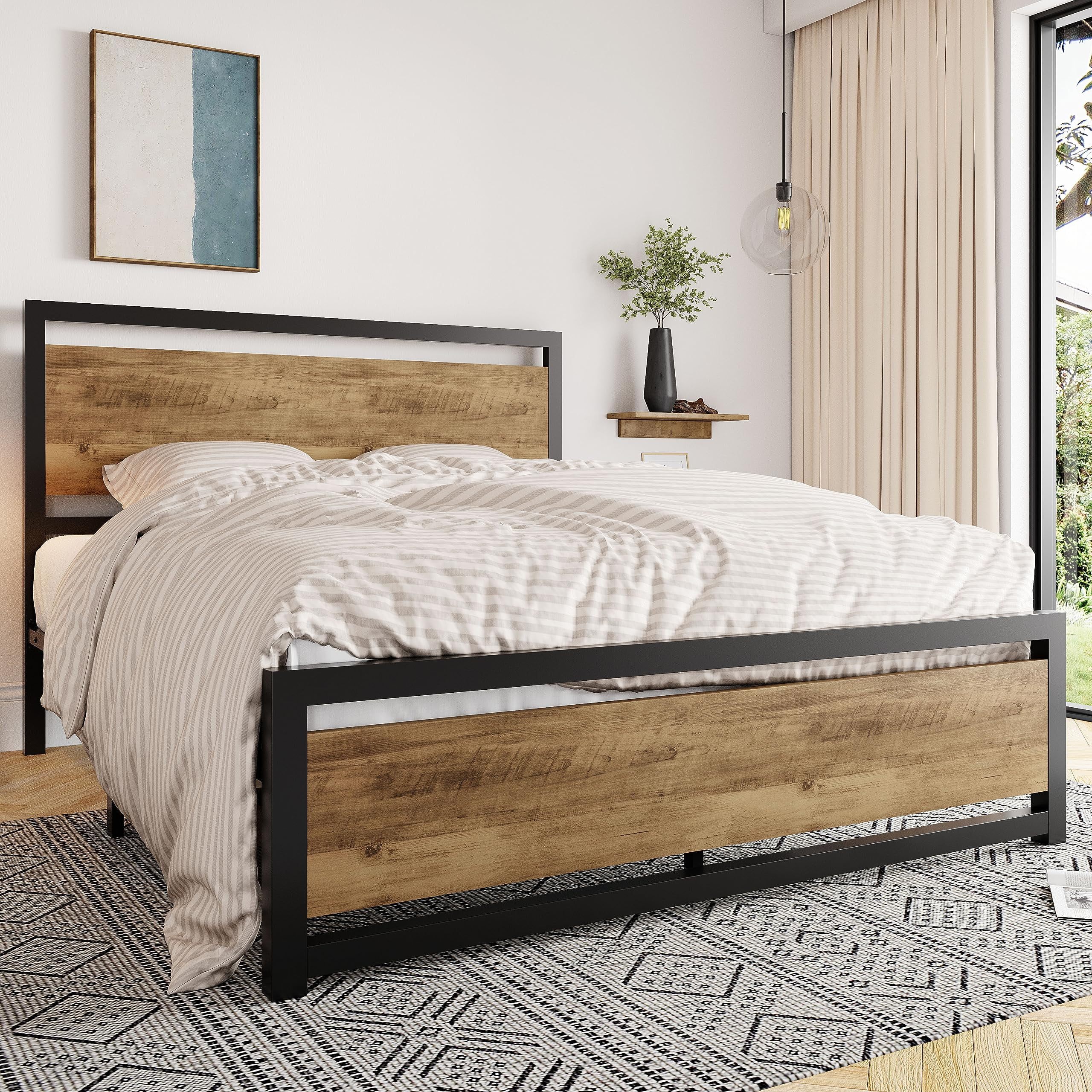 Full Bed Frame Including Headboard, Strong Metal Platform Base with ...