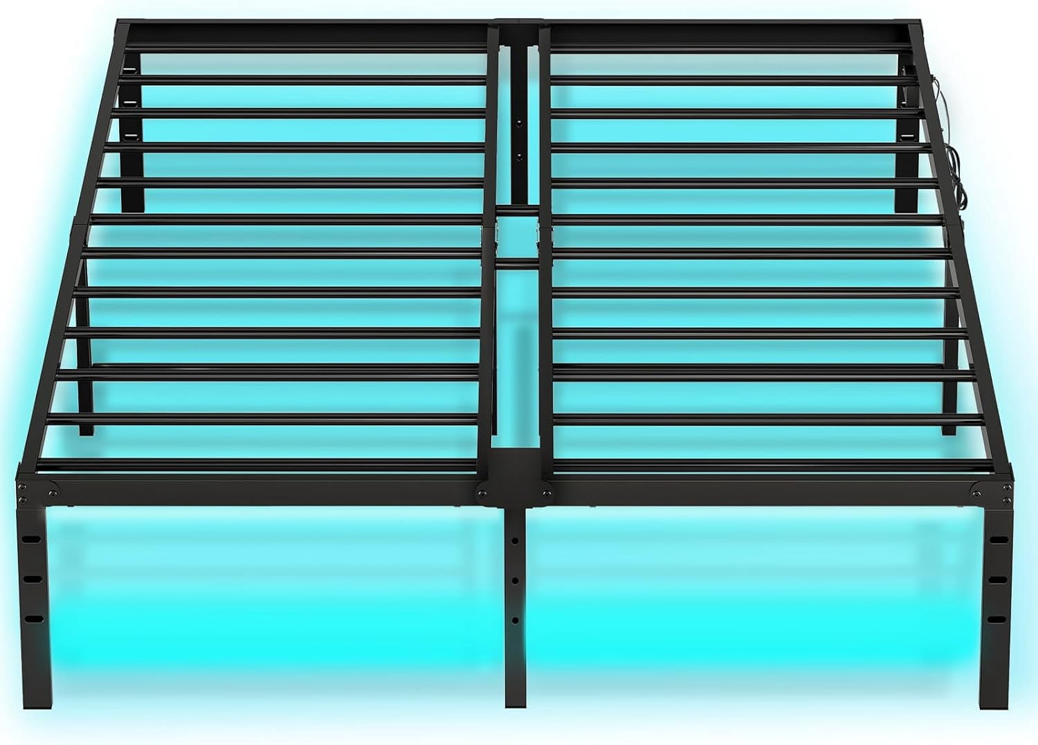 Full Bed Frame with LED Lights, Metal Platform Bed Frame with Charging ...