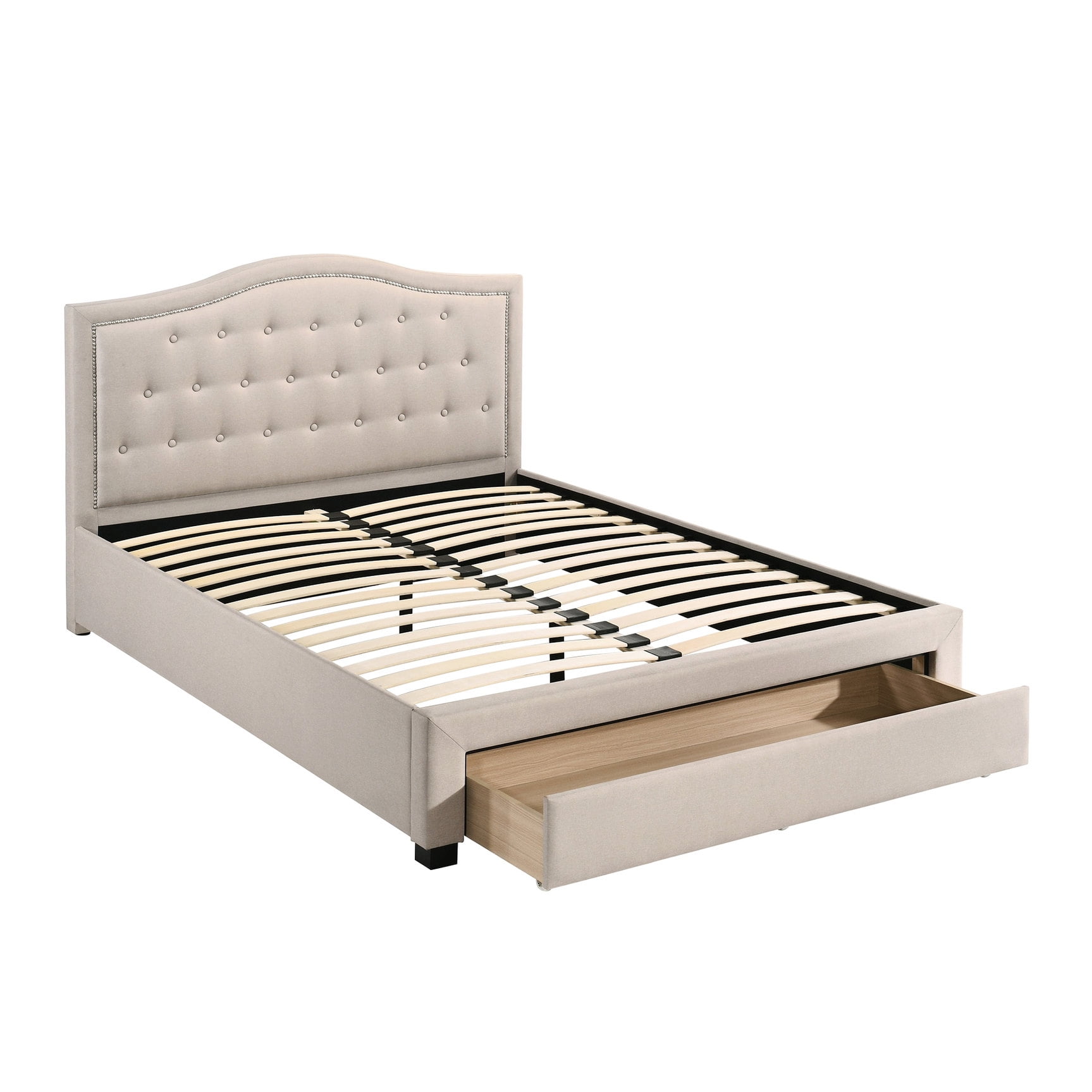 Full Bed Frame / Light Brown Color, Burlap Upholstery, Arch Design with ...