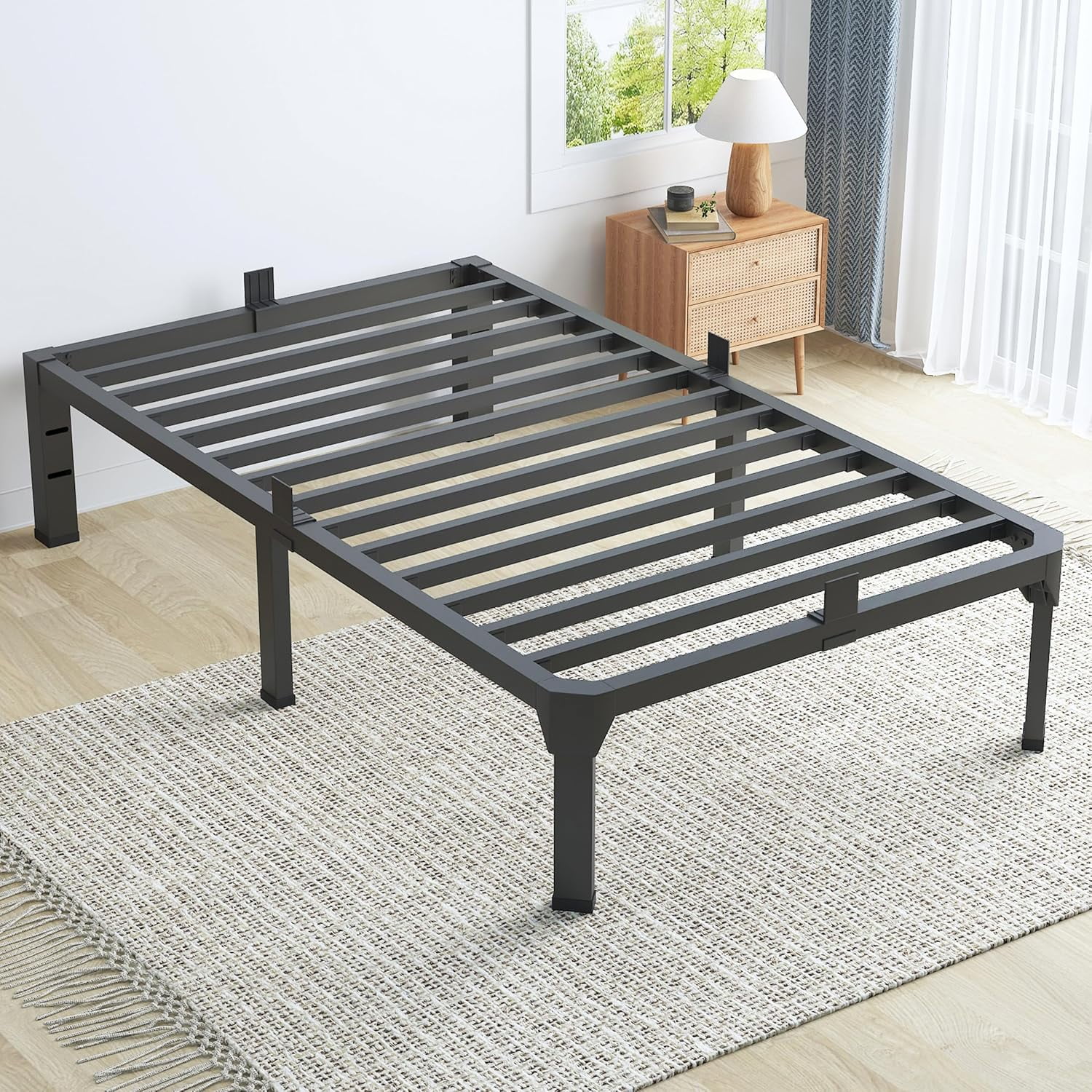 Full Bed Frame with Mattress Slide Stopper, 14 Inch Metal Platform Bed ...