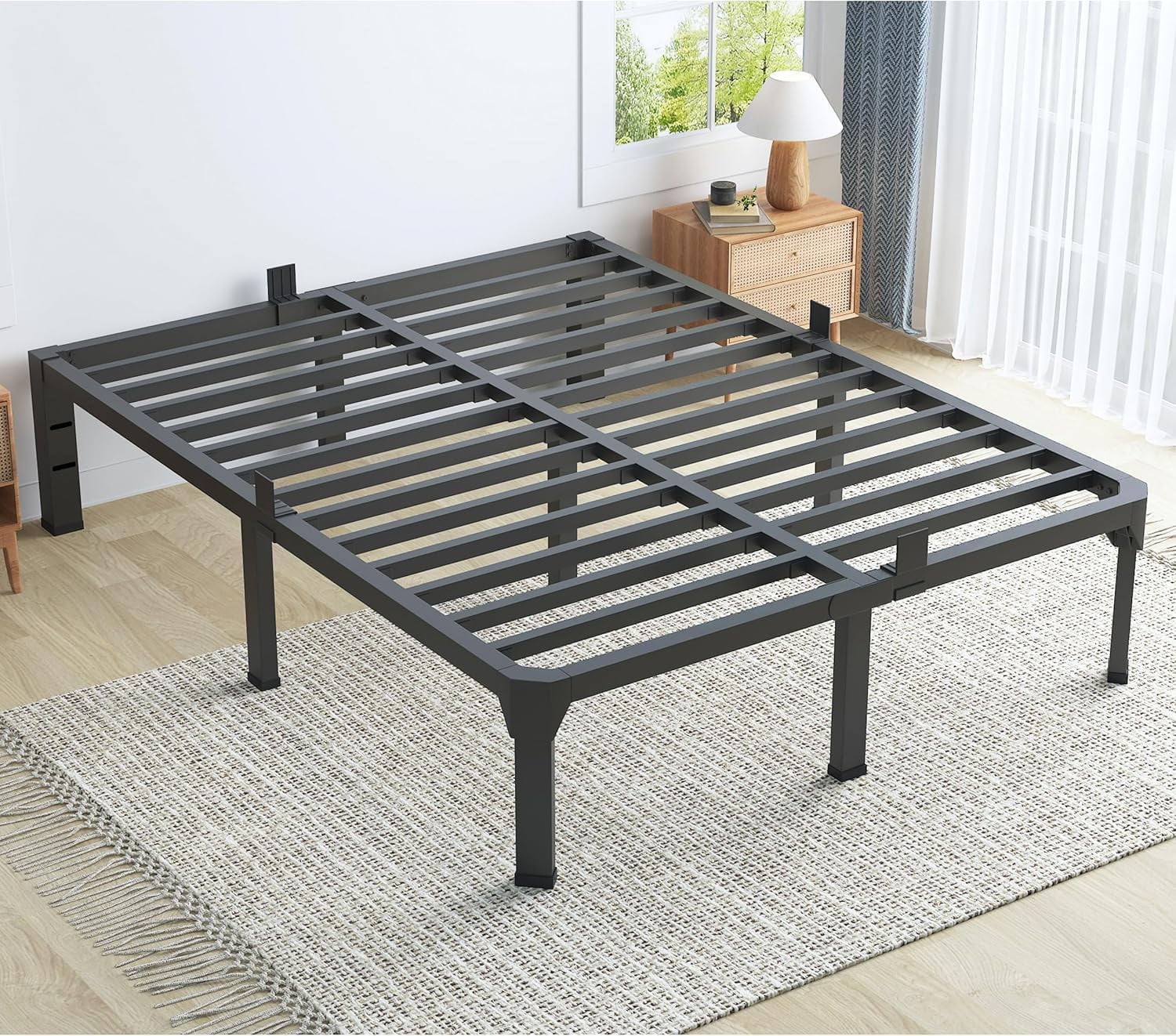 Full Bed Frame with Mattress Slide Stopper, 14 Inch Metal Platform Bed ...