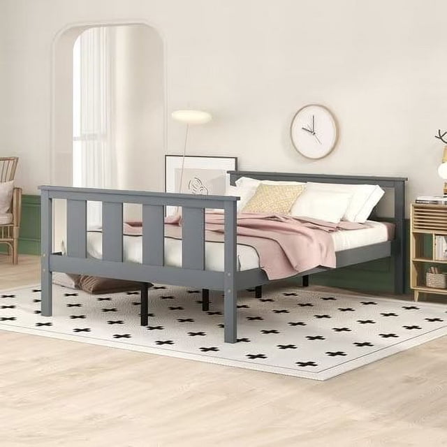 Full Bed Frame, Solid Wood Platform Bed with Headboard and Footboard ...