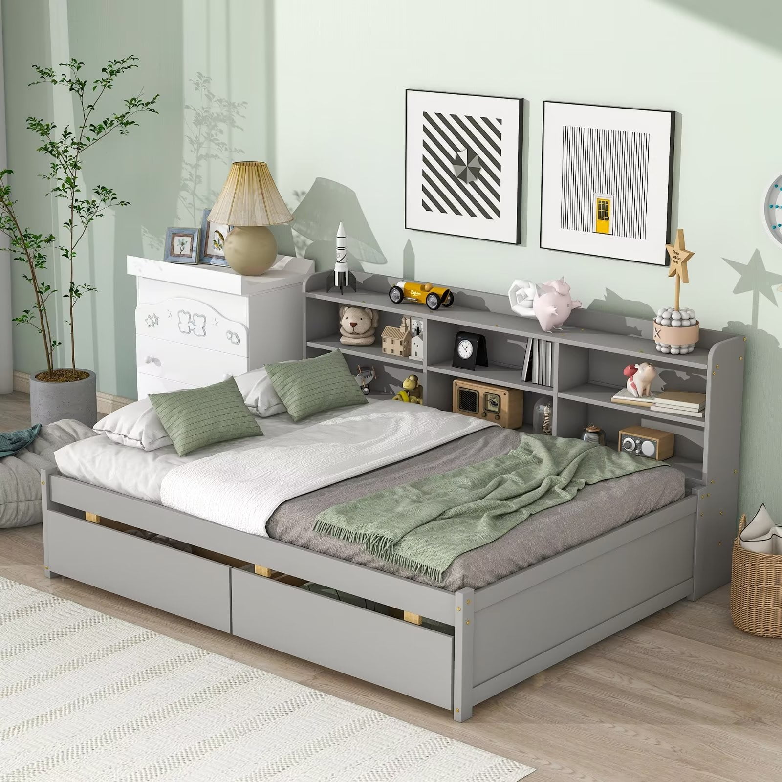 Full Bed Frame, Solid Wood Platform Bed with Side Storage Shelves and 2 ... Full Bed Frame, Solid Wood Platform Bed with Side Storage Shelves and 2 ...