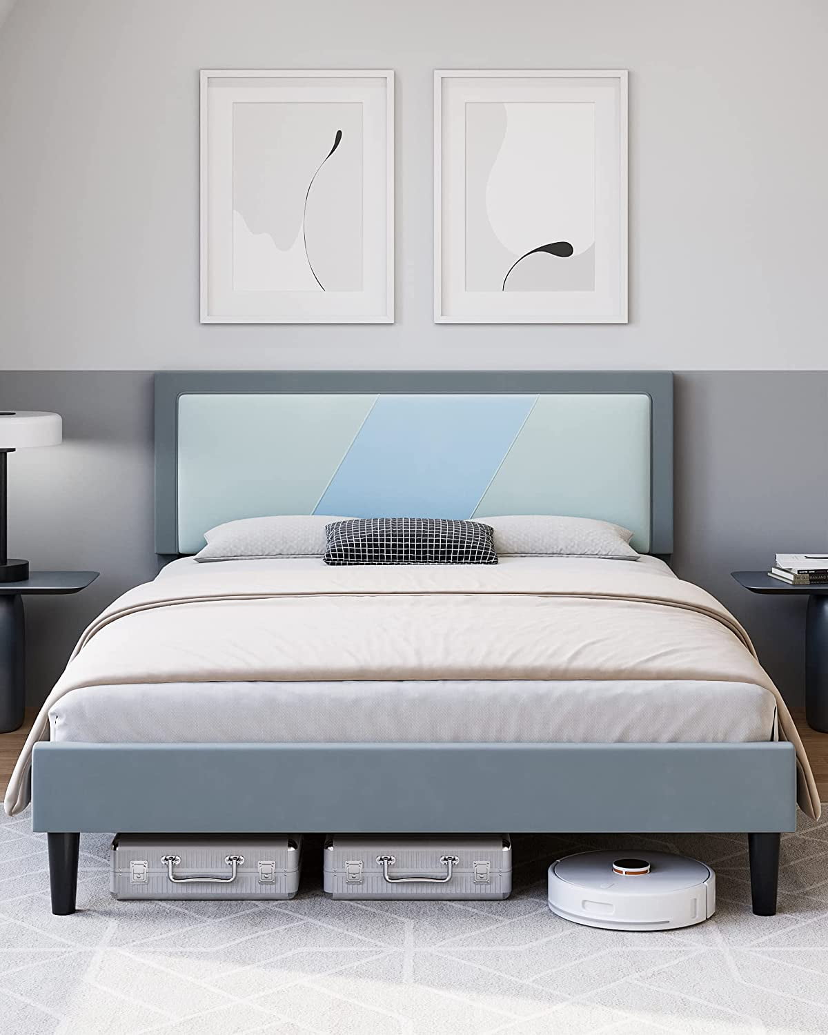 Full Bed Frame, Tufted Platform Bed Frame with Adjustable Height ...