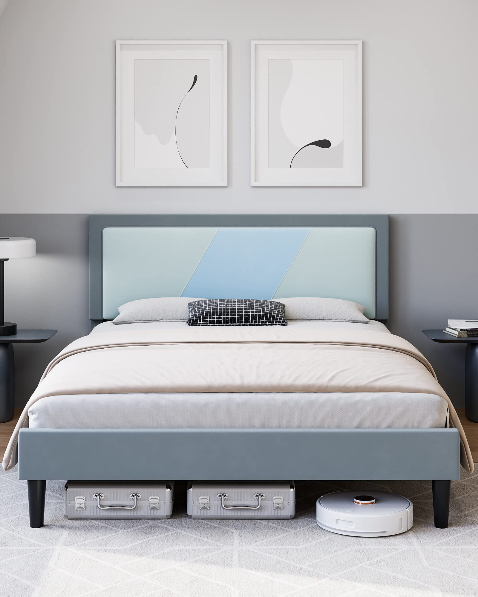 Full Bed Frame, Tufted Platform Bed Frame with Adjustable Height ...