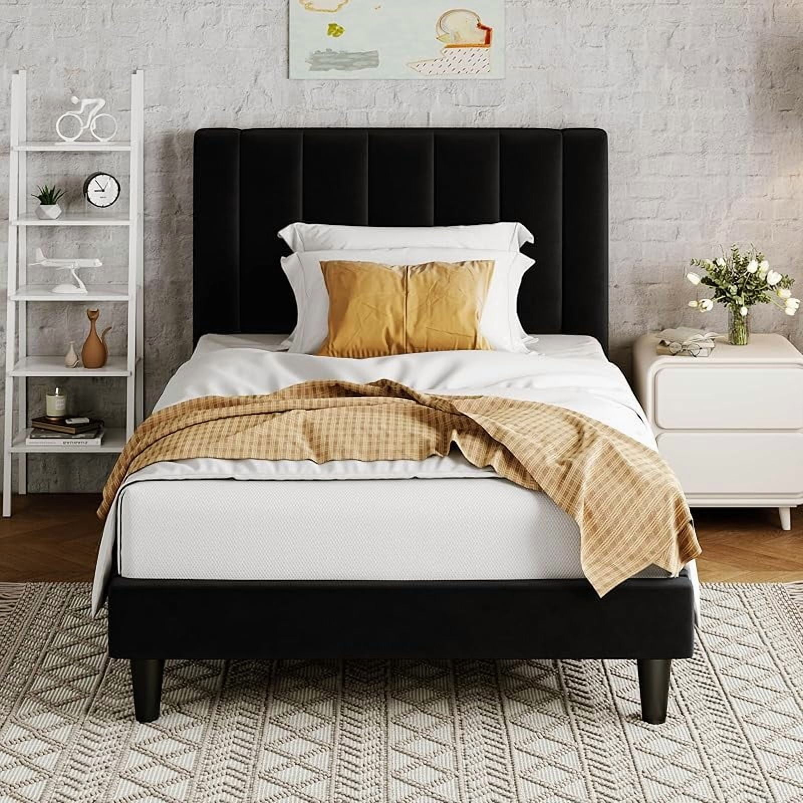 Full Bed Frame/Velvet Upholstered Bed Frame with Vertical Channel ...