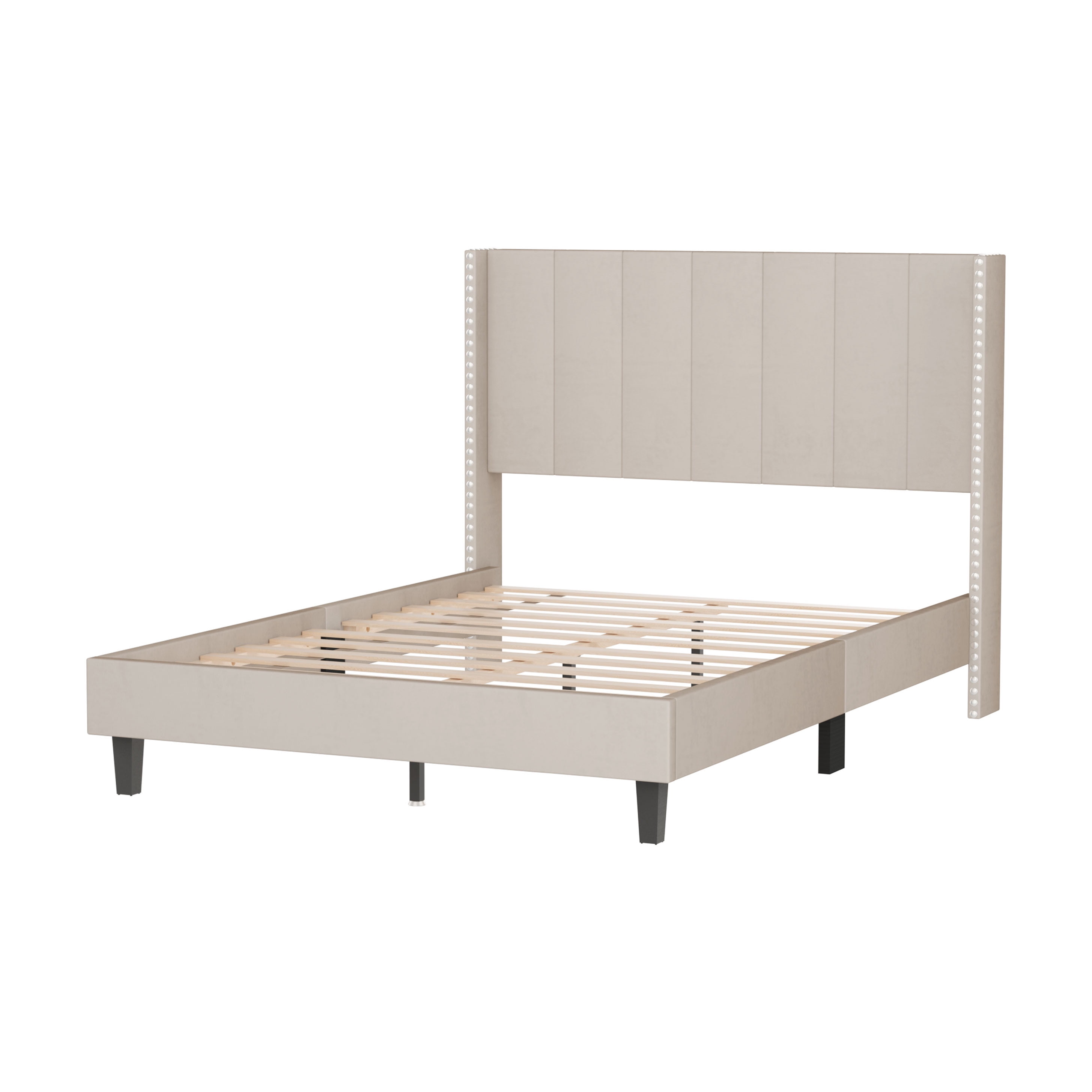 Full Bed Frame,Velvet Upholstered Bed Frame with Vertical Channel ...