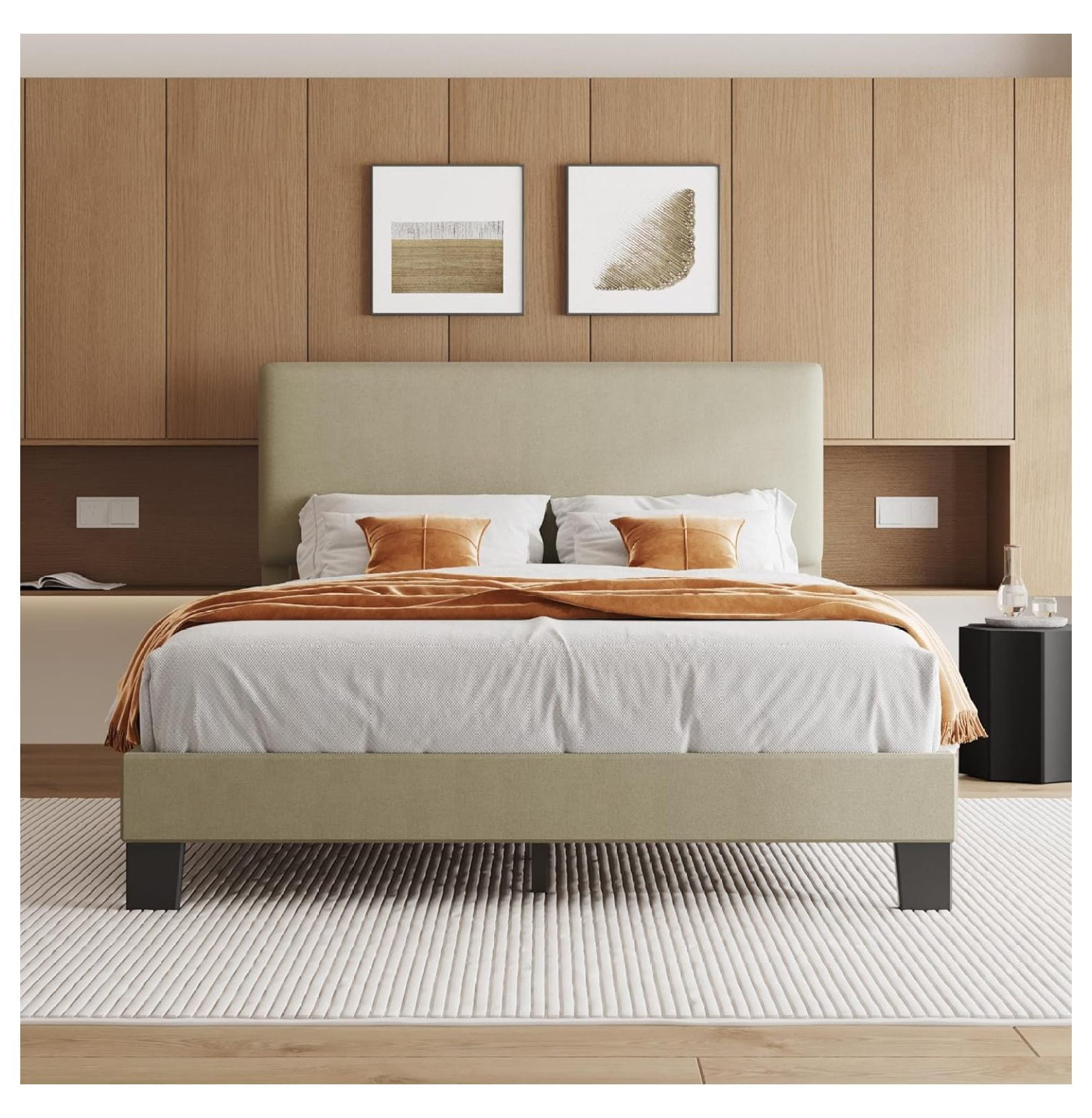 Full Bed Frame with Headboard,Linen Upholstered Bed Frame with Wood ...