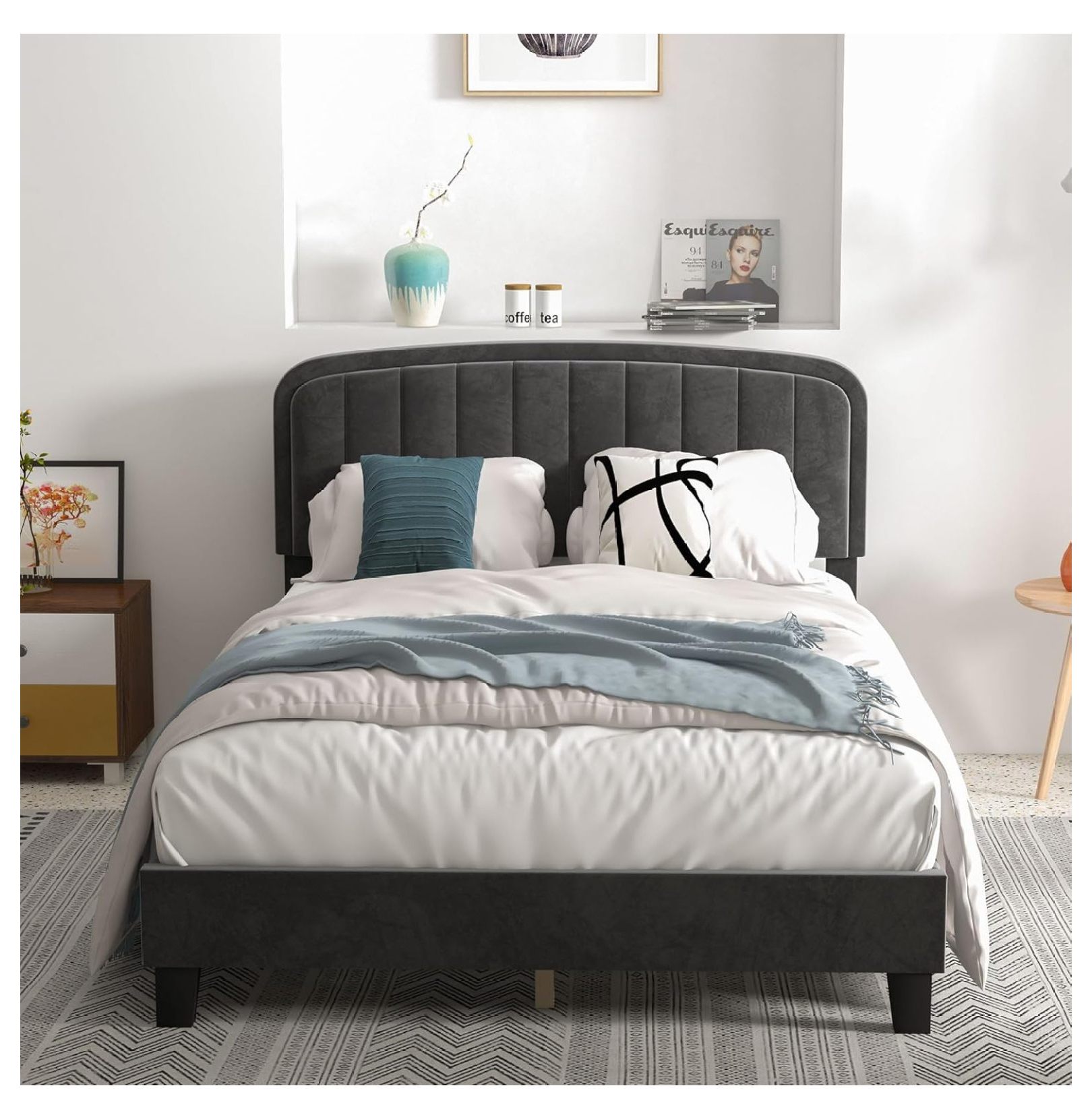 Full Bed Frame with Headboard, Modern Full Size Platform Bed Frame, No ...