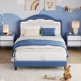 Full Bed Frame with LED Headboard - Boucle Fabric Upholstered Platform ...