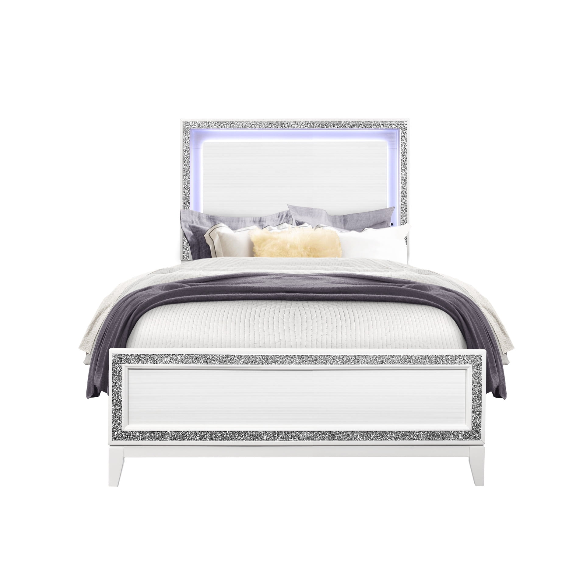 Full Bed In White With Transitional Flair And Crushed Crystal Detailing Appeal Fascinating ...