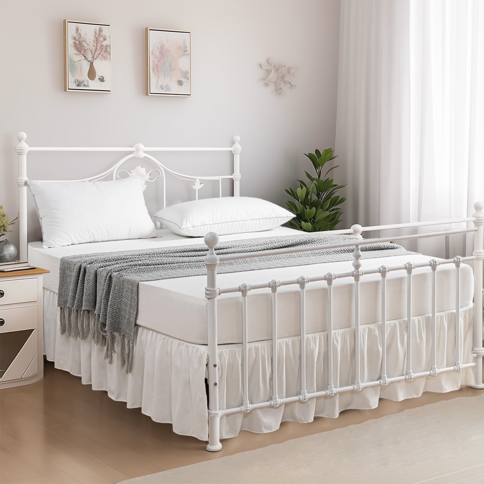 Full Bed Skirt 16 Inch Drop, Bed Skirt with Split Corners, Dust Ruffled ...