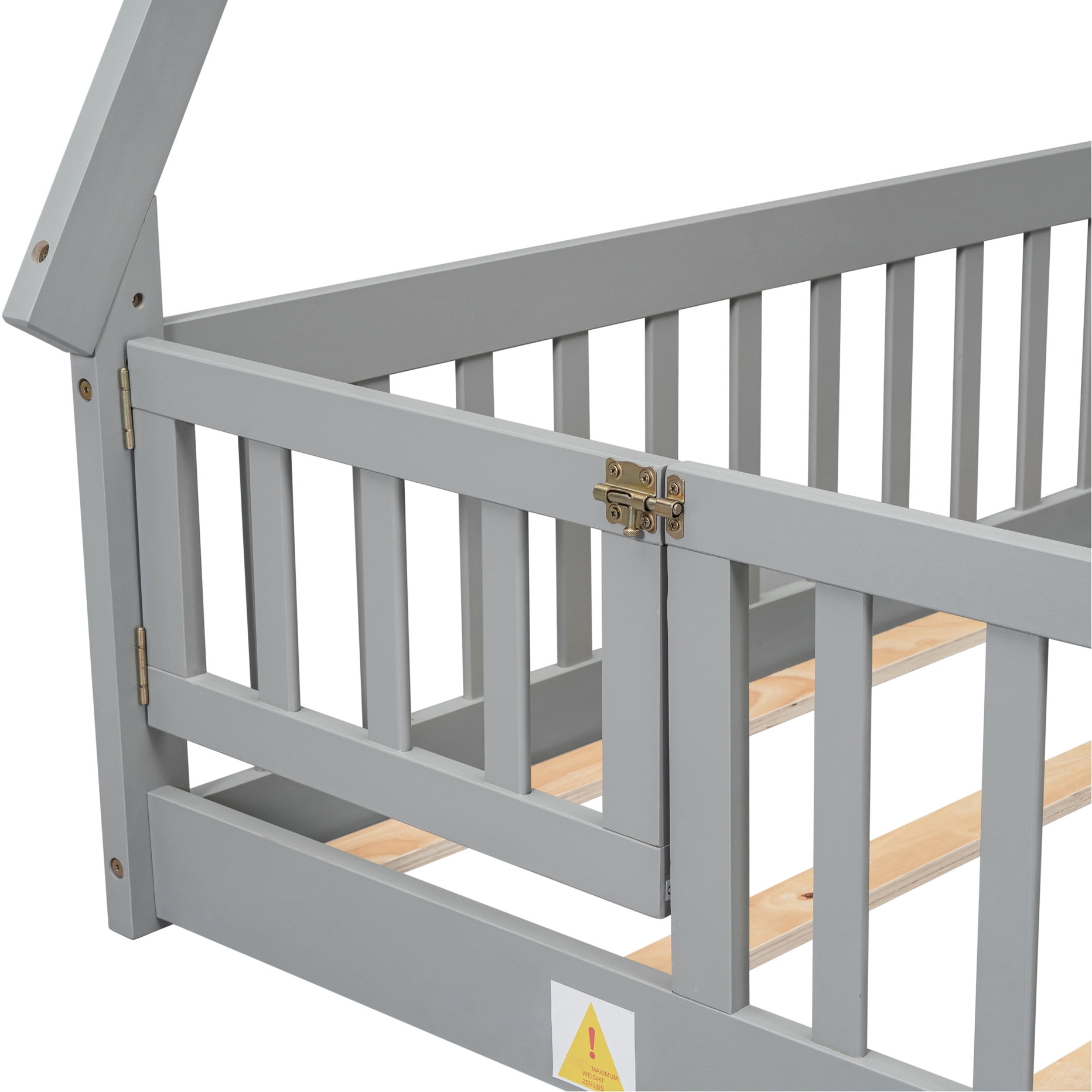 Full Bed With Grey Structure, Guardrails And Door Bedroom Guardrails ...