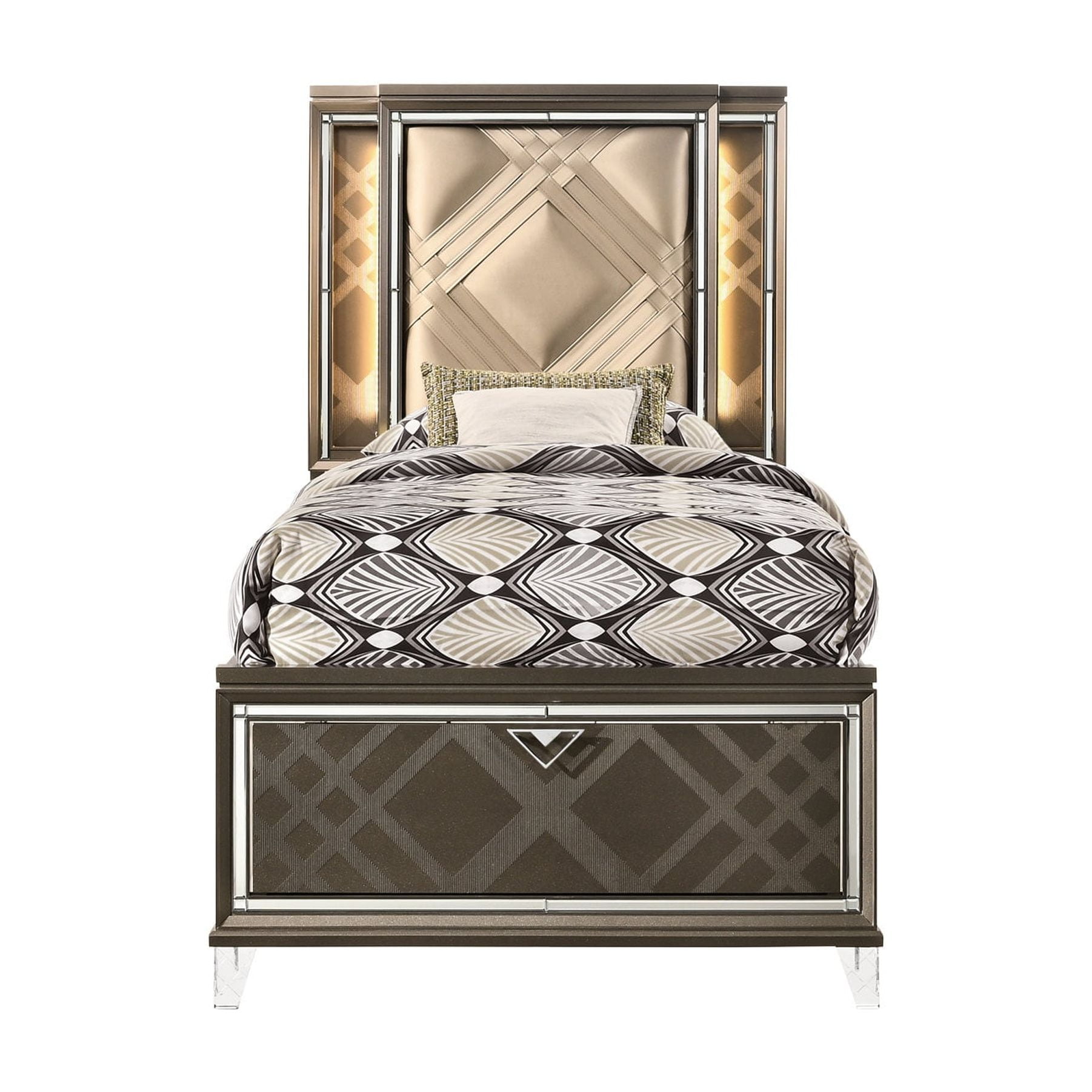 Full Bed with LED Feature | Faux Leather Upholstery | Durable MDF & PB ...