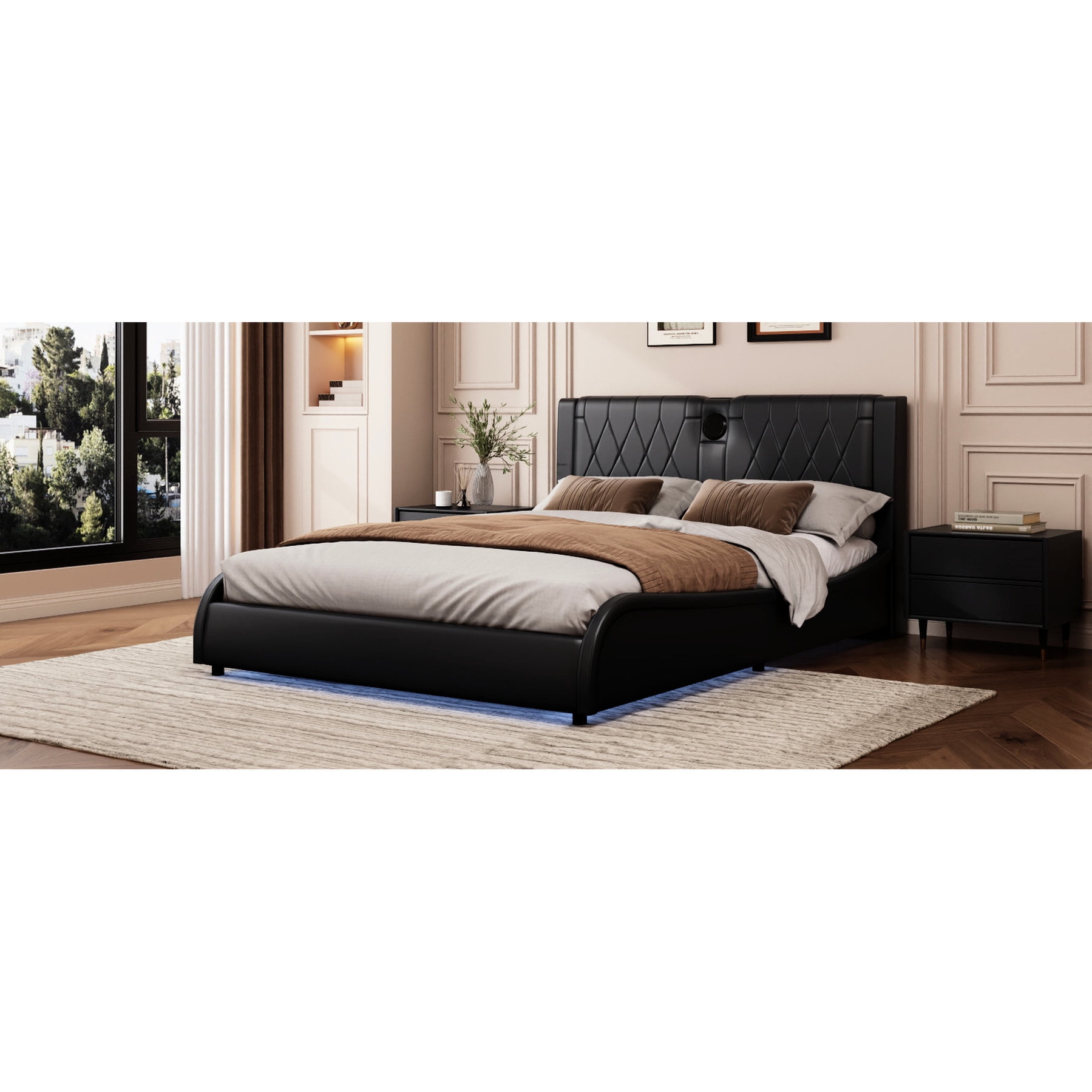 Full Bed with Luxury Faux Leather - LED Lighting & Bluetooth Audio ...
