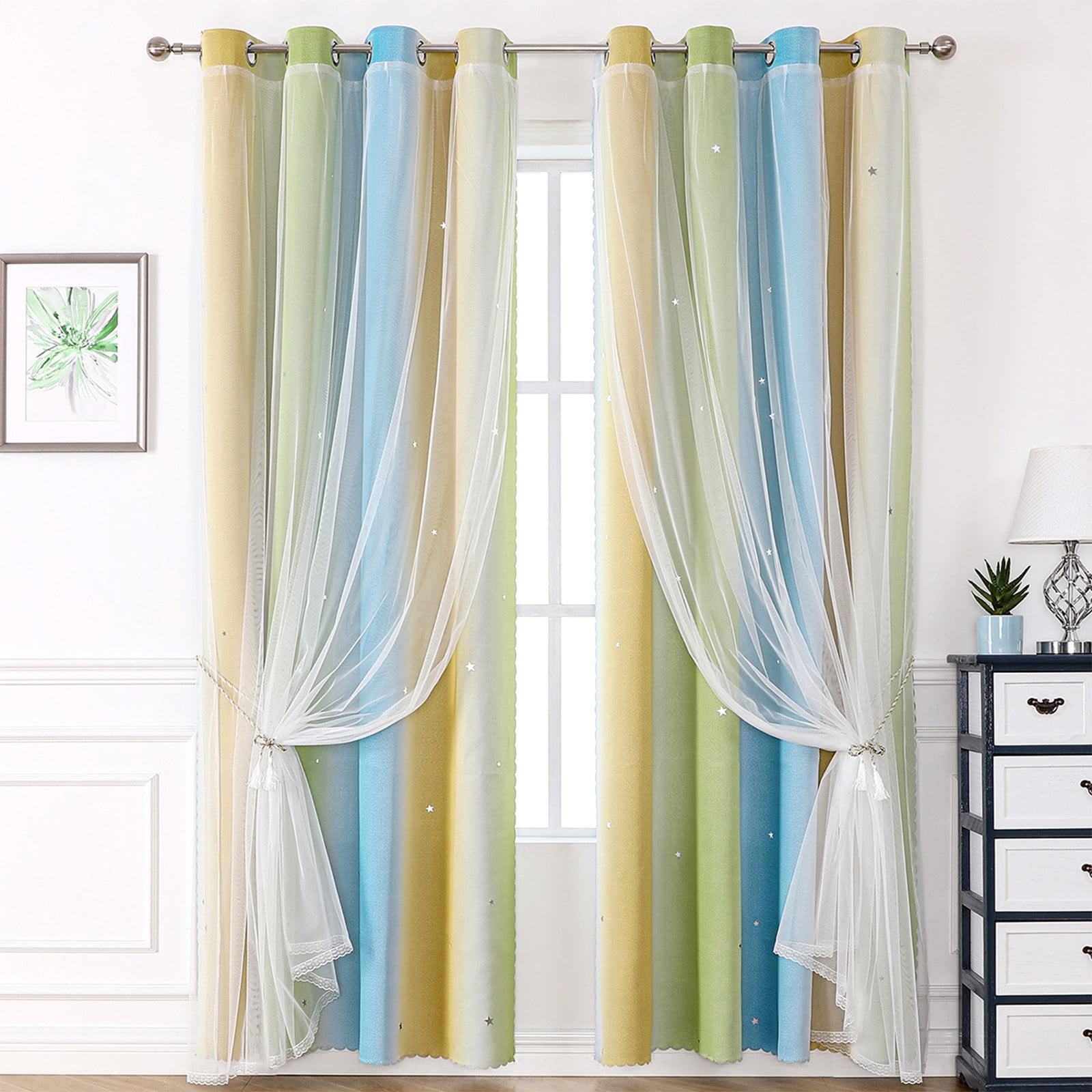 Full Blackout Curtain Panels with Sheer Overlay Mix and Match Double ...