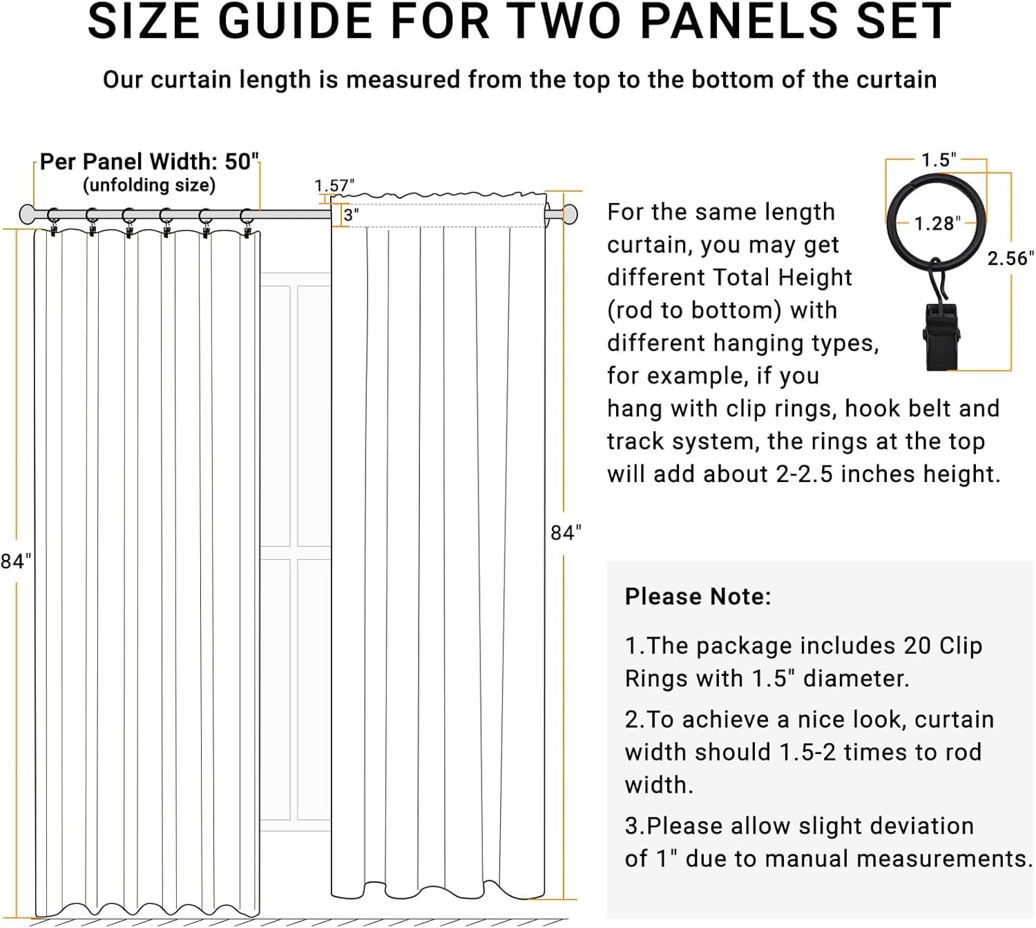 Full Blackout Curtains for Bedroom 120 inch Length 2 Panels Set, Clip ...