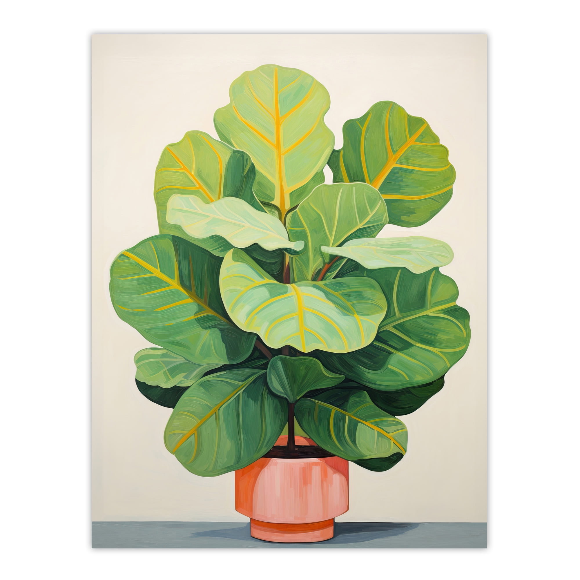 Full Bodied Fiddle Leaf Fig Watercolour Painting Pastel Colour Green ...
