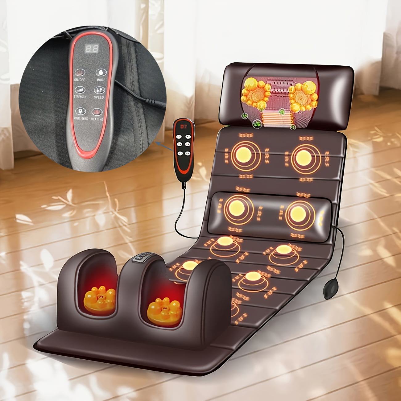 Full Body Heating Massager Set (Large Brown) - 2 PU Styles, Neck/Foot ...