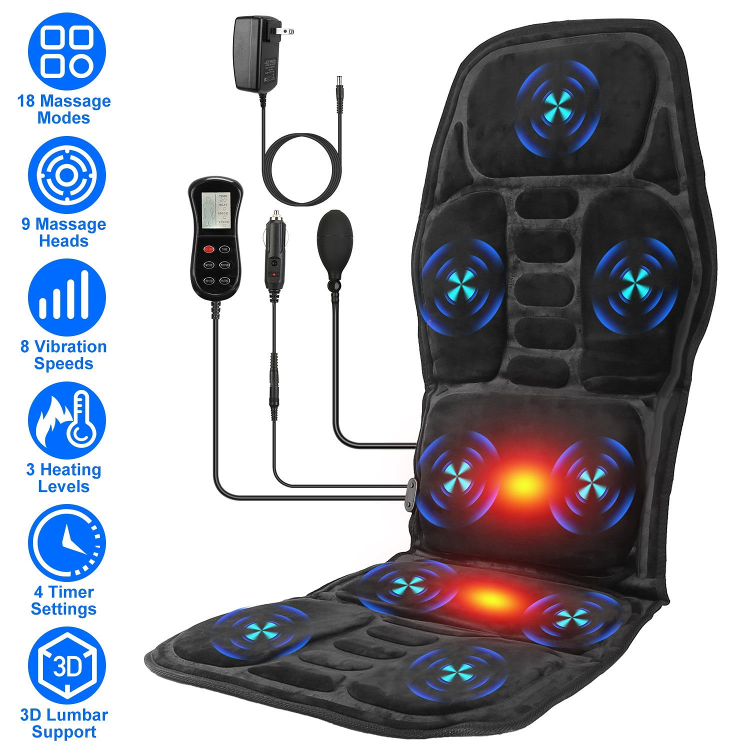 Full Body Massage Chair Pad with Heat, Electric Back Massager with ...