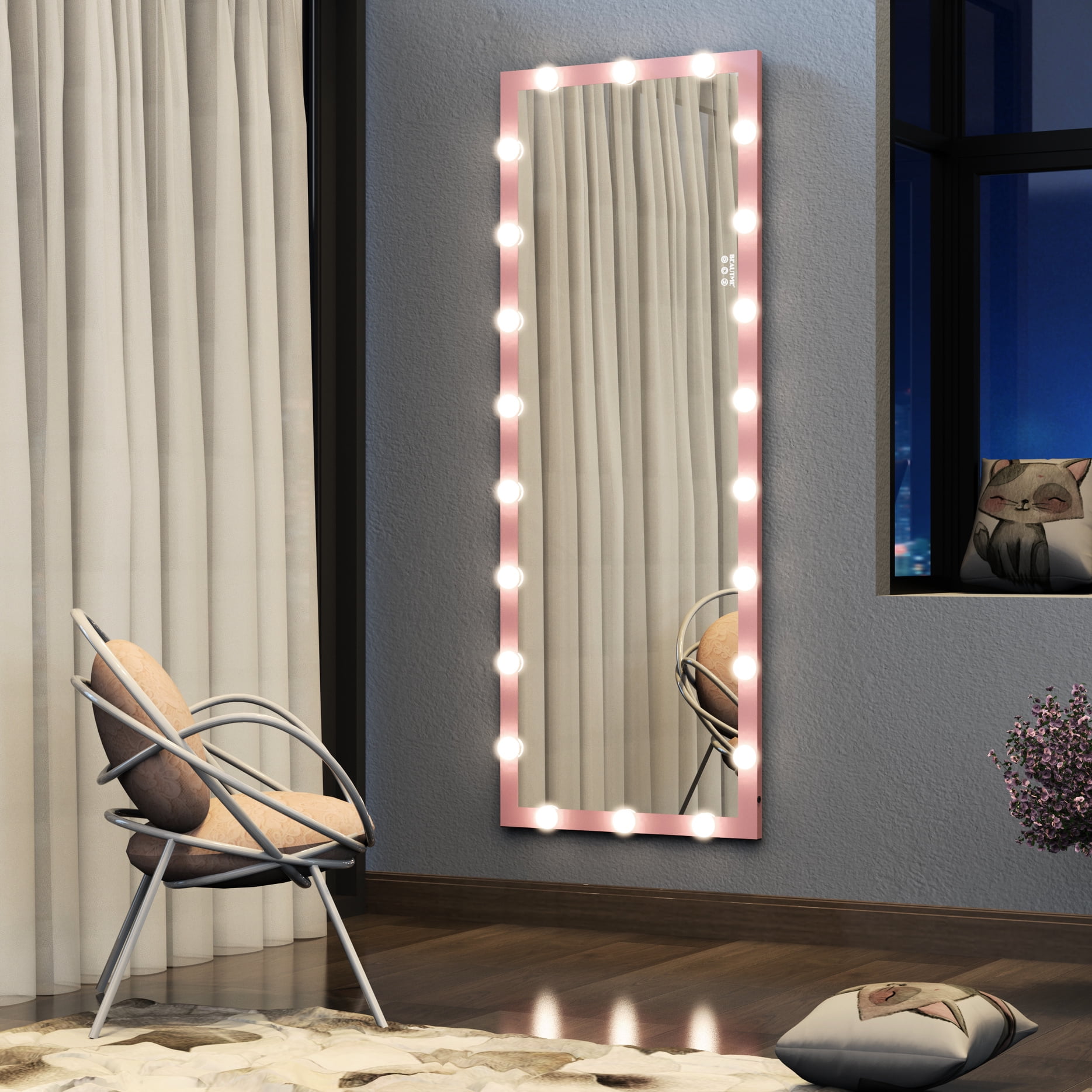 Full Body Mirror With Lights, Pink 62.6"x23.3", 3 Modes, For Dressing ...