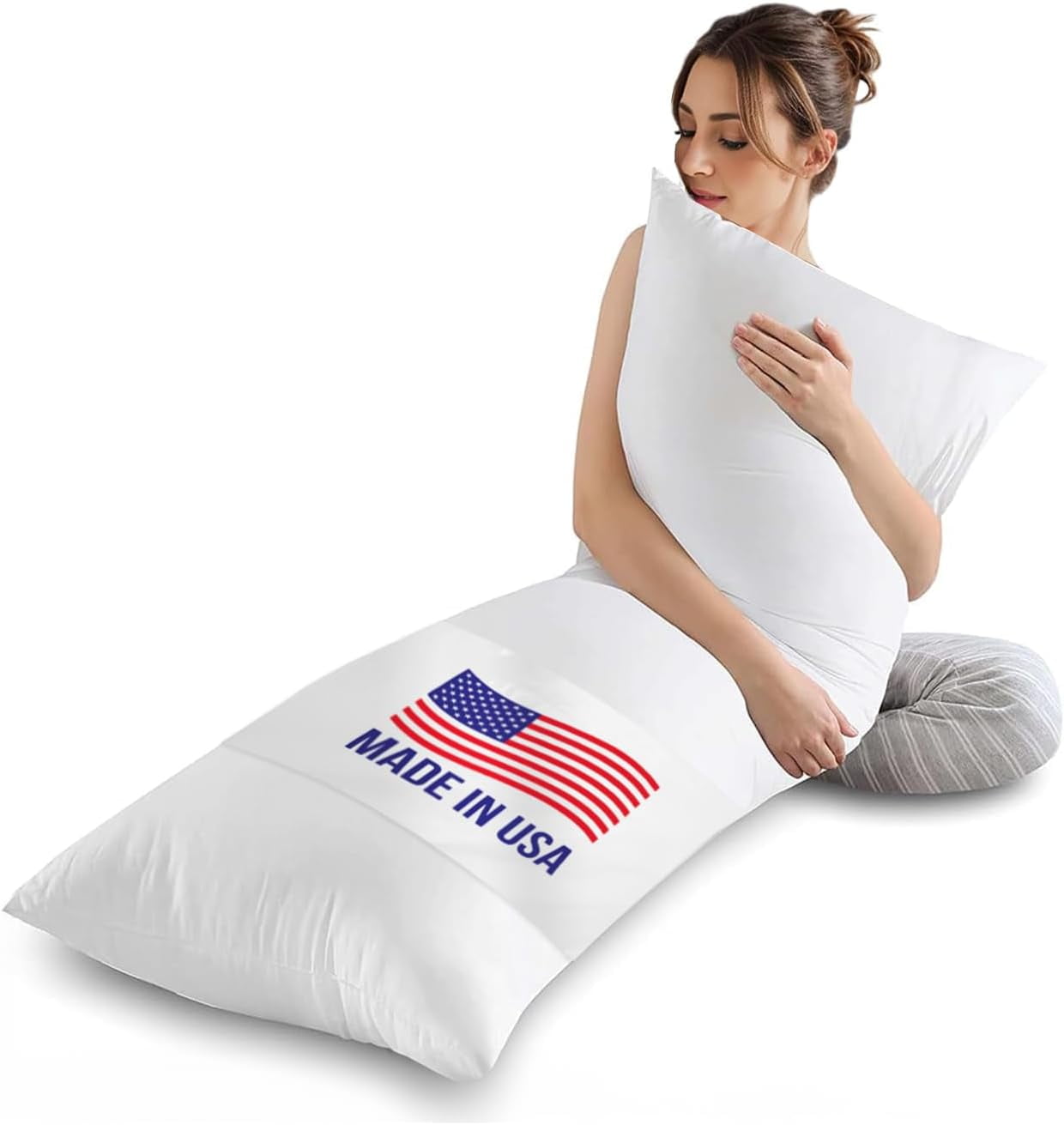Full Body Pillow for Adults, Made in USA, Large 20 x 60 Inch Fluffy ...