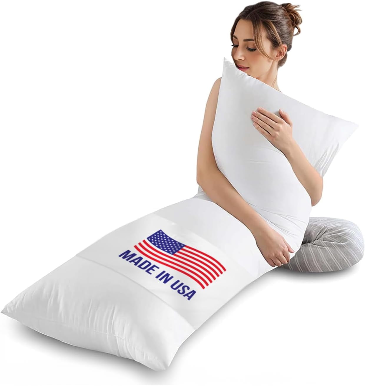 Full Body Pillow for Adults, Made in USA, Large 20 x 72 Inch Fluffy ...