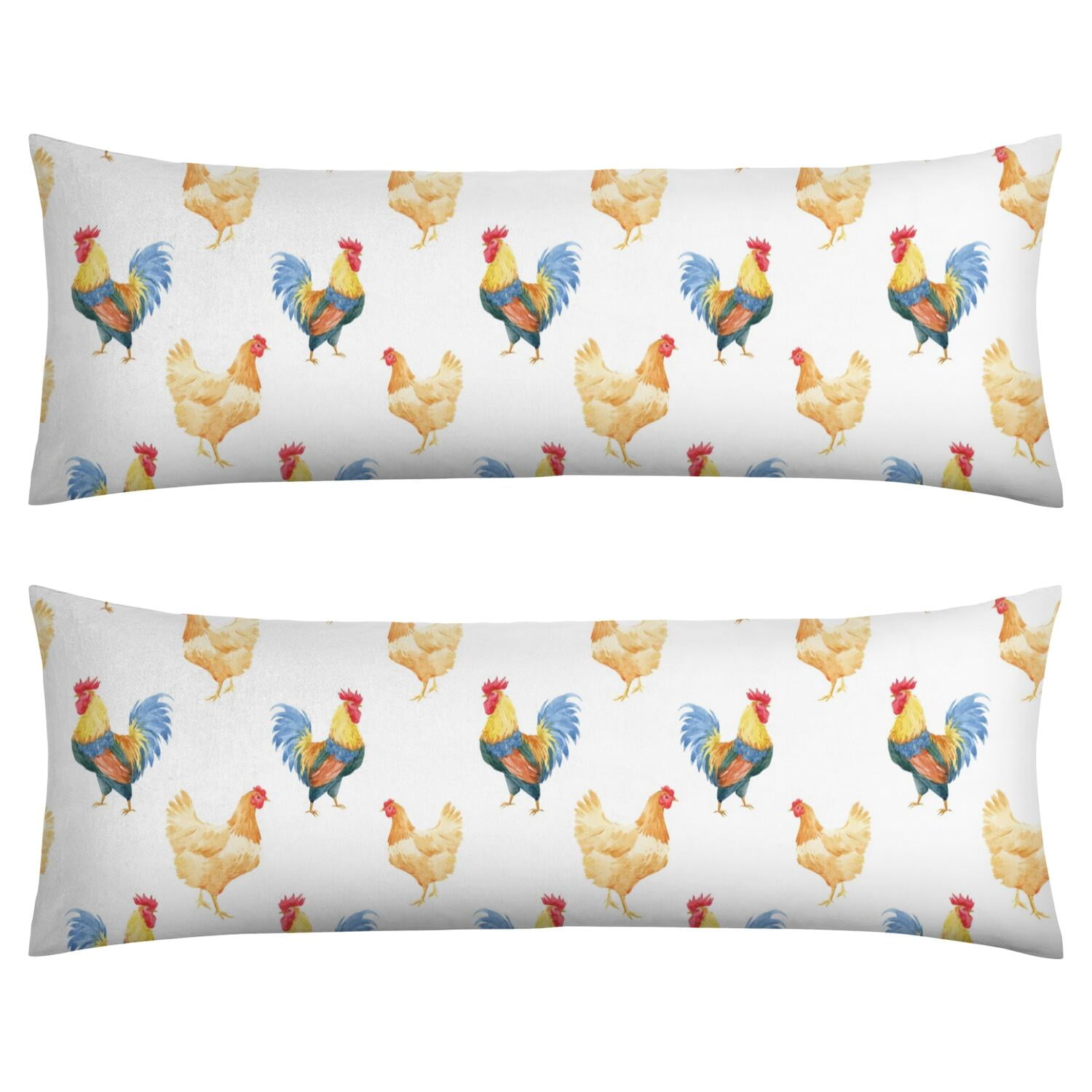 Full Body Pillow Protector - Machine Washable Cover with Rooster Print Design (Farmhouse Rustic ...