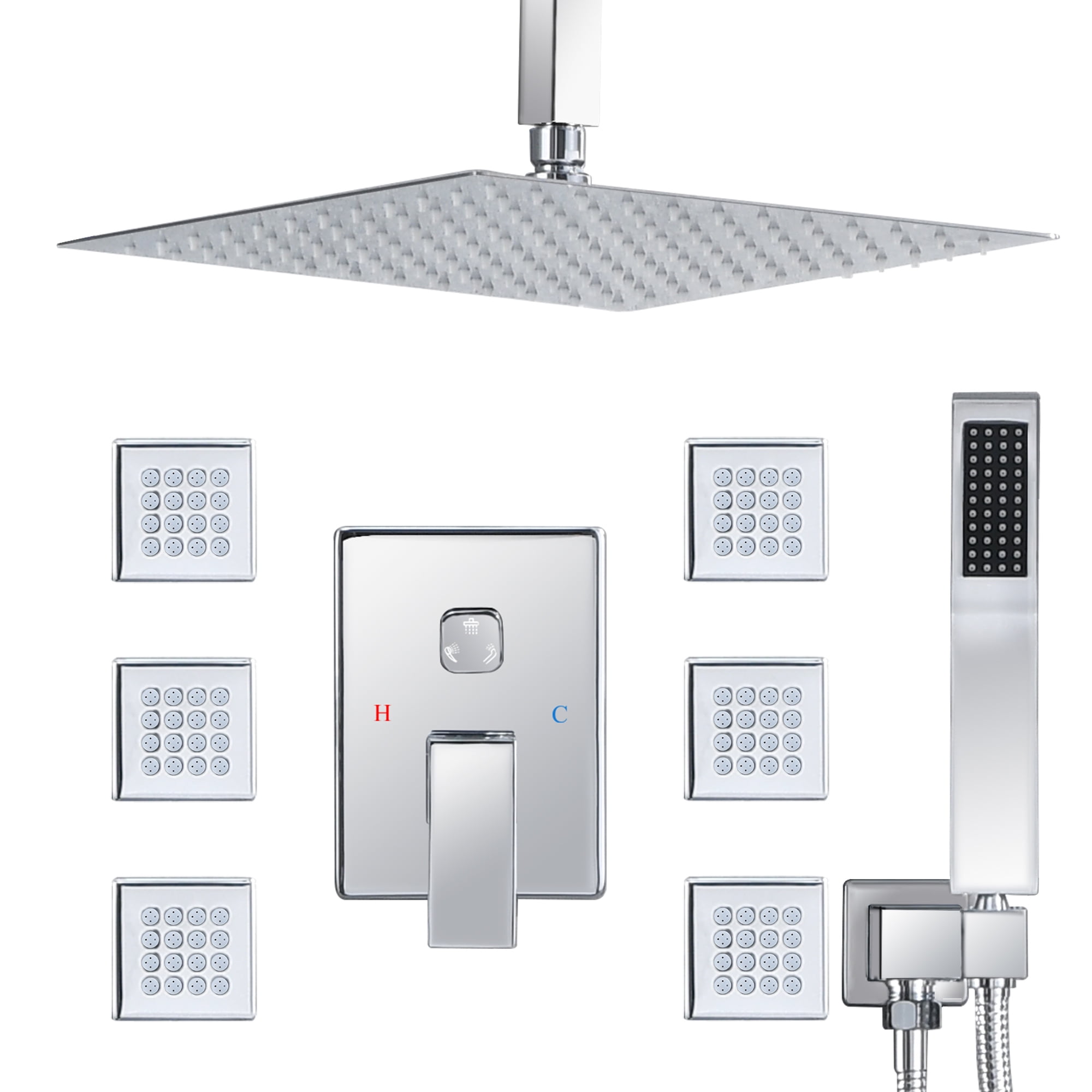 Full Body Shower System with Body Shower Spray Jets, 12'' Ceiling ...