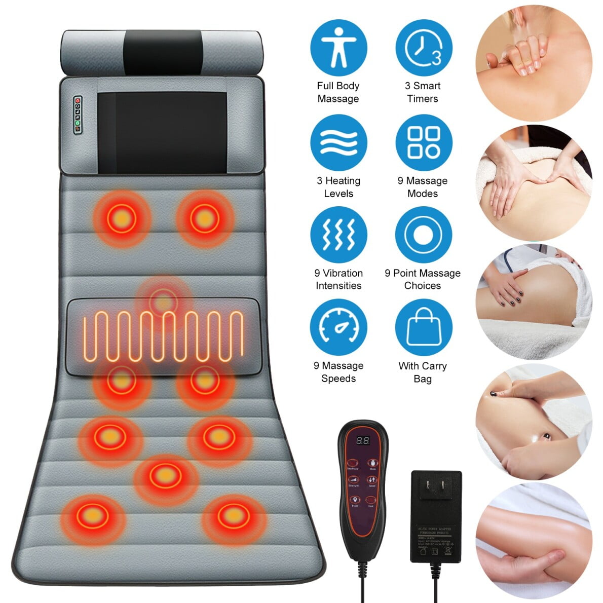 Full-Body Vibration Massage Mat with Head Pillows, 20 Motors Vibrating ...