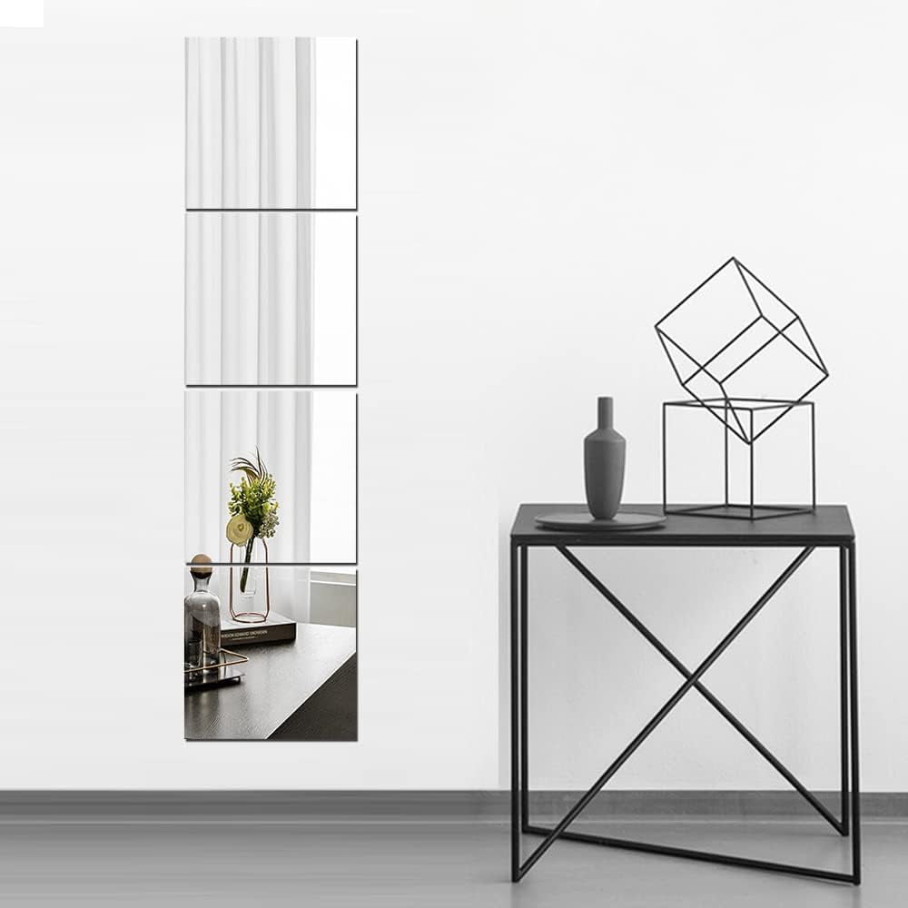Full Body Wall Mirrors Tiles Stickers, 4pcs 12"x12" Acrylic Plexiglass ...