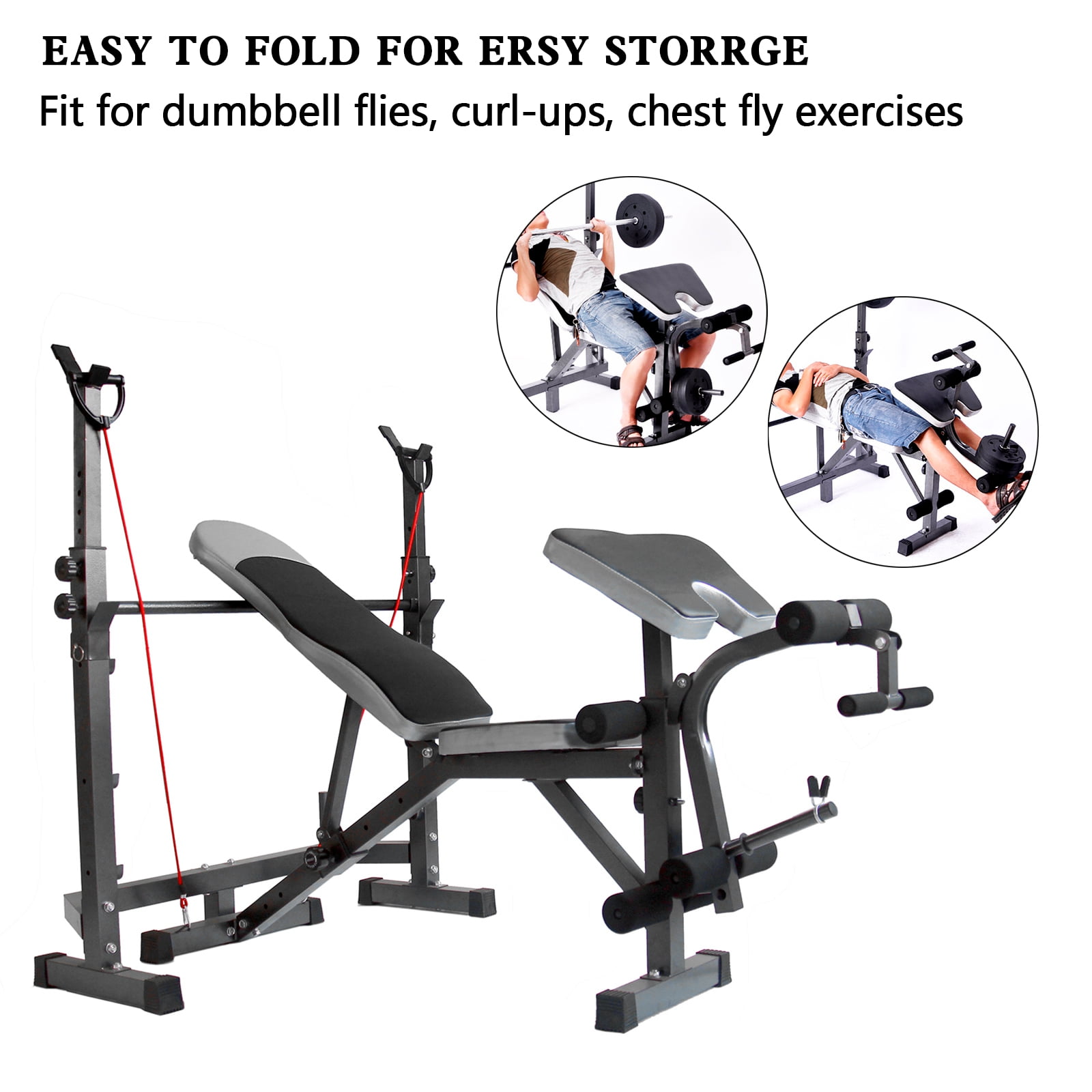 Full Body Workout Adjustable Weight Bench Folding Bench Press W/Barbell ...