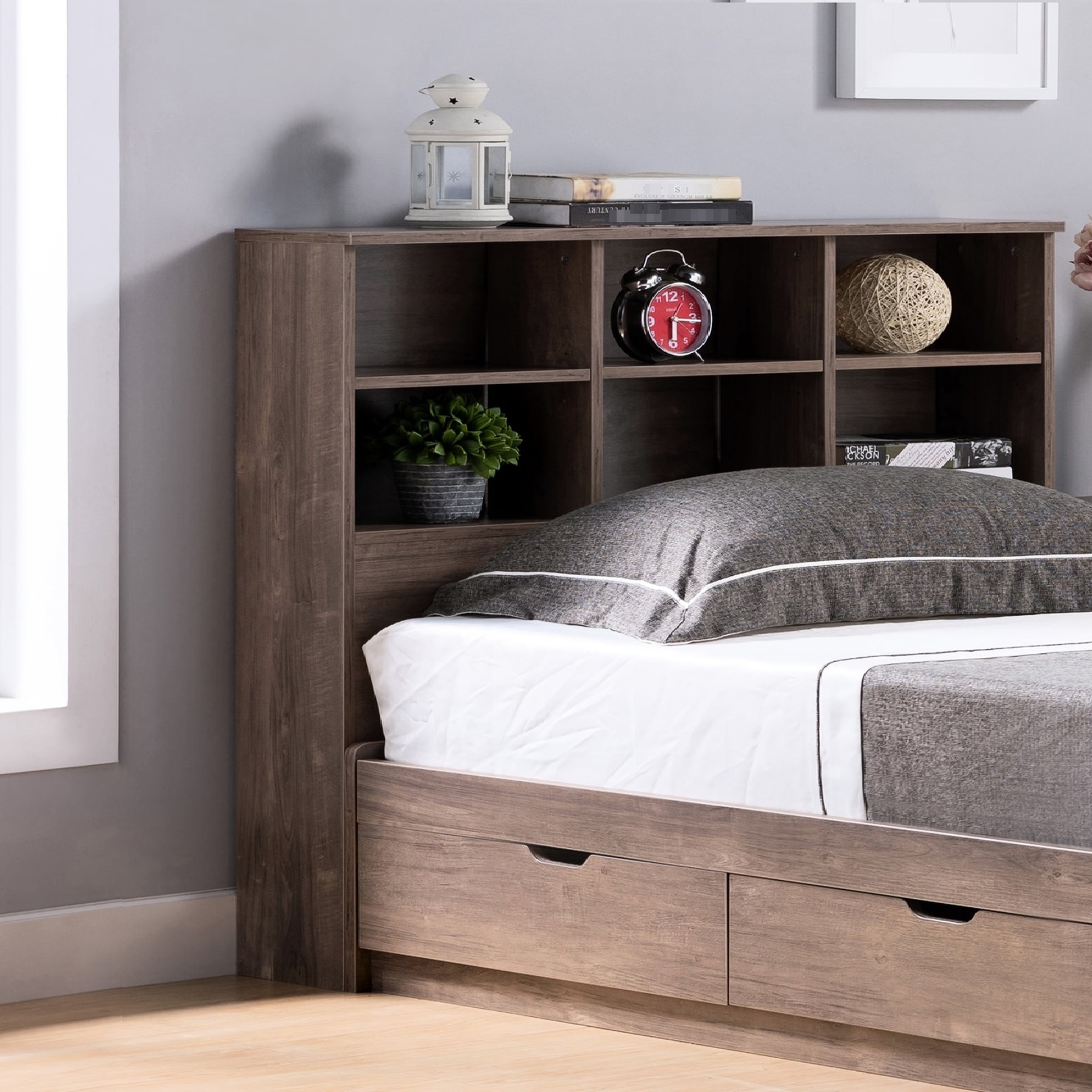 Full Bookcase Headboard In Hazelnut, Six Shelves Including Three ...