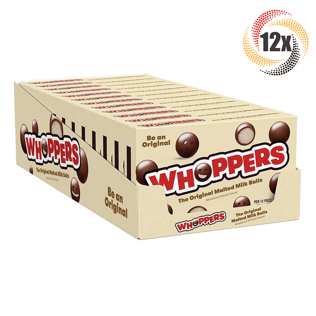 Full Box 12x Packs Whoppers Malted Milk Balls Chocolate Candy Theater ...