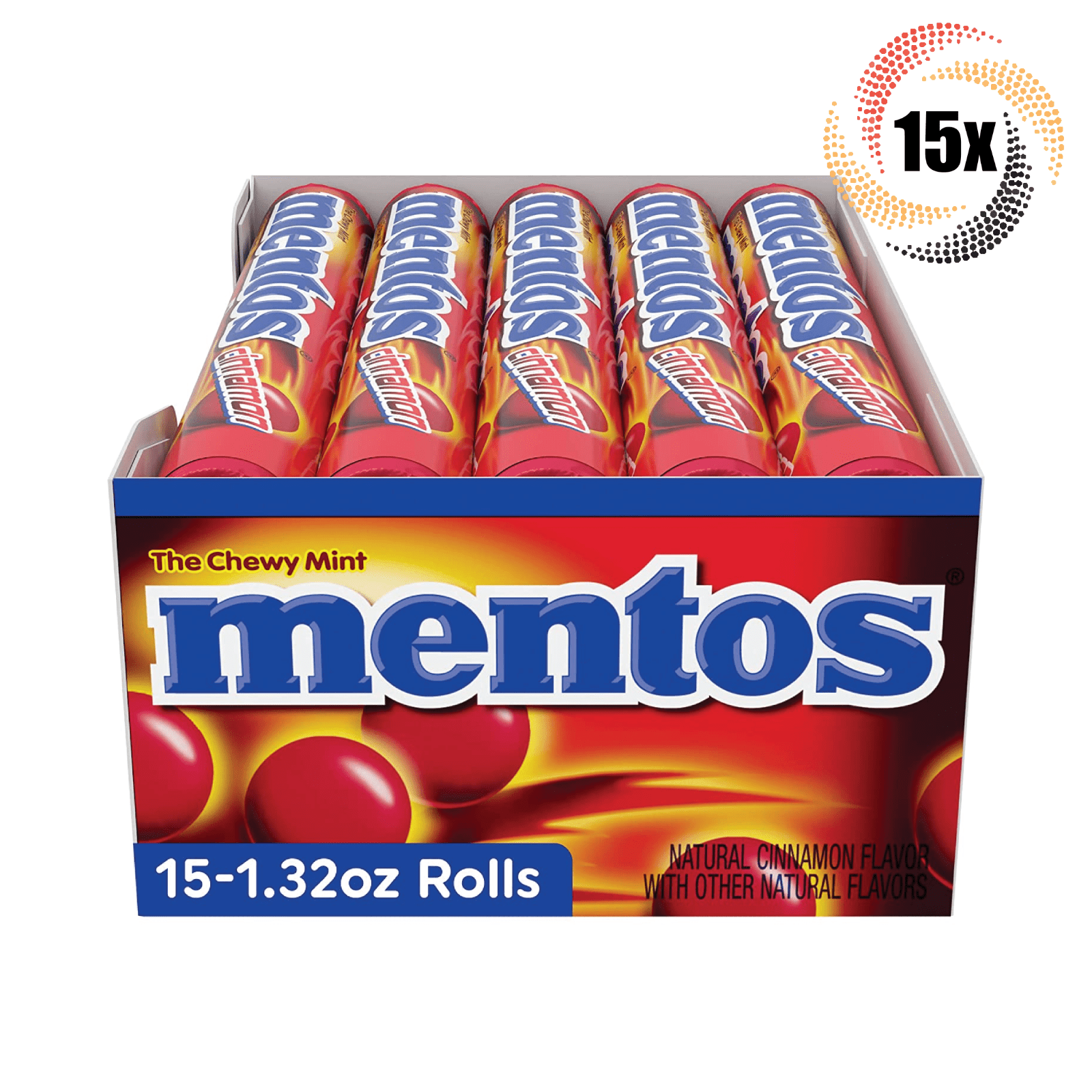 Full Box 15x Rolls Mentos Cinnamon Chewy Mints | 14 Mints Per Roll | 1 ...