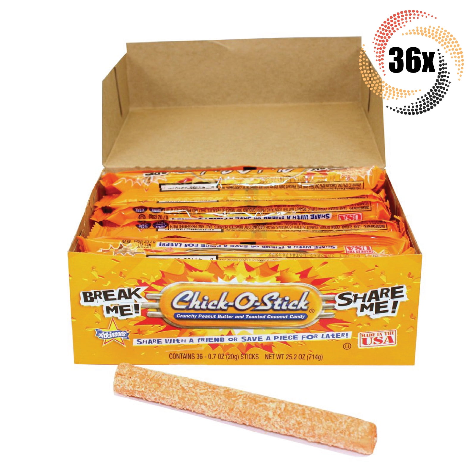 Full Box 36x Sticks Atkinson's Chick-O-Stick Peanut Butter Coconut ...