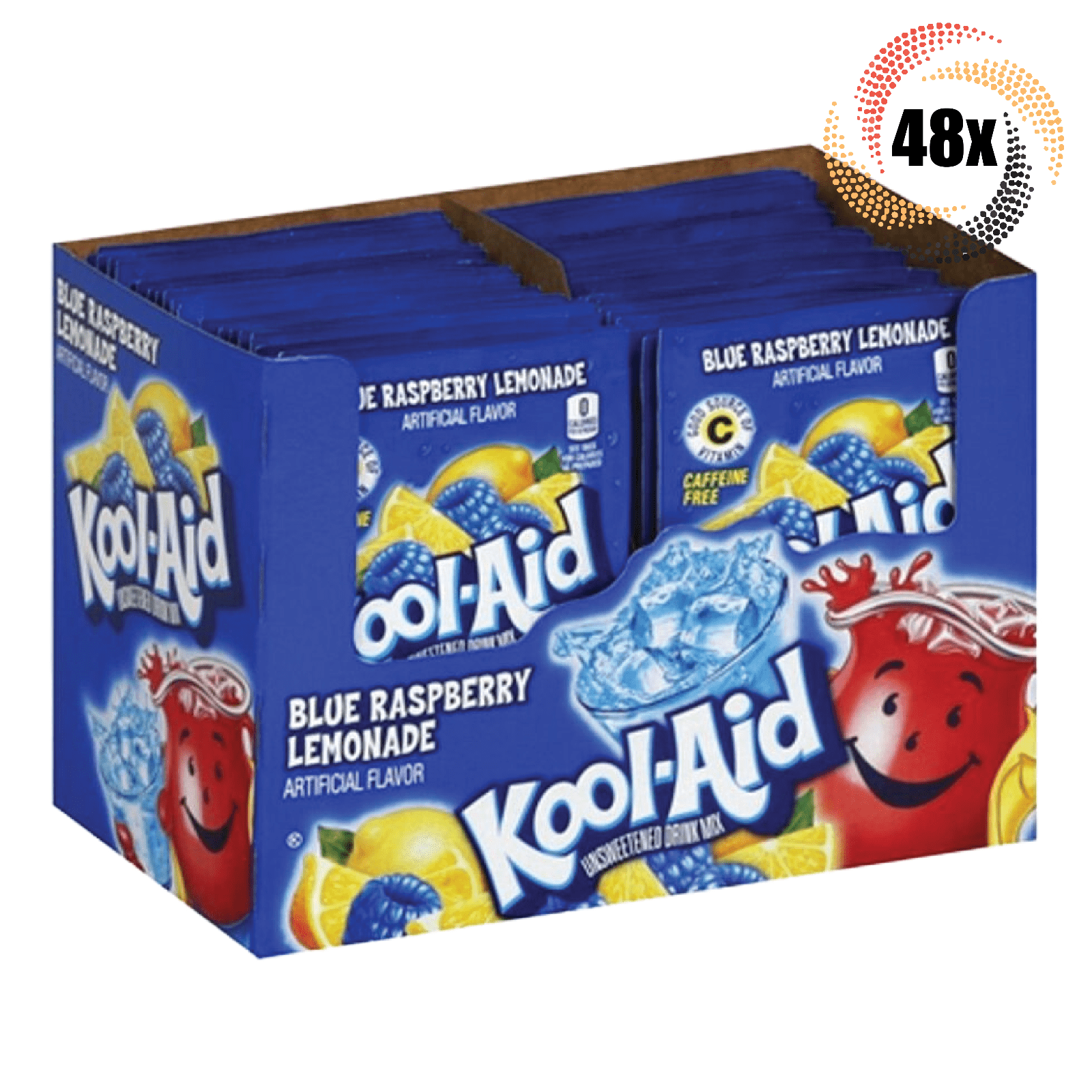 Full Box 48x Packets Kool-Aid Blue Raspberry Lemonade Caffeine Free ...