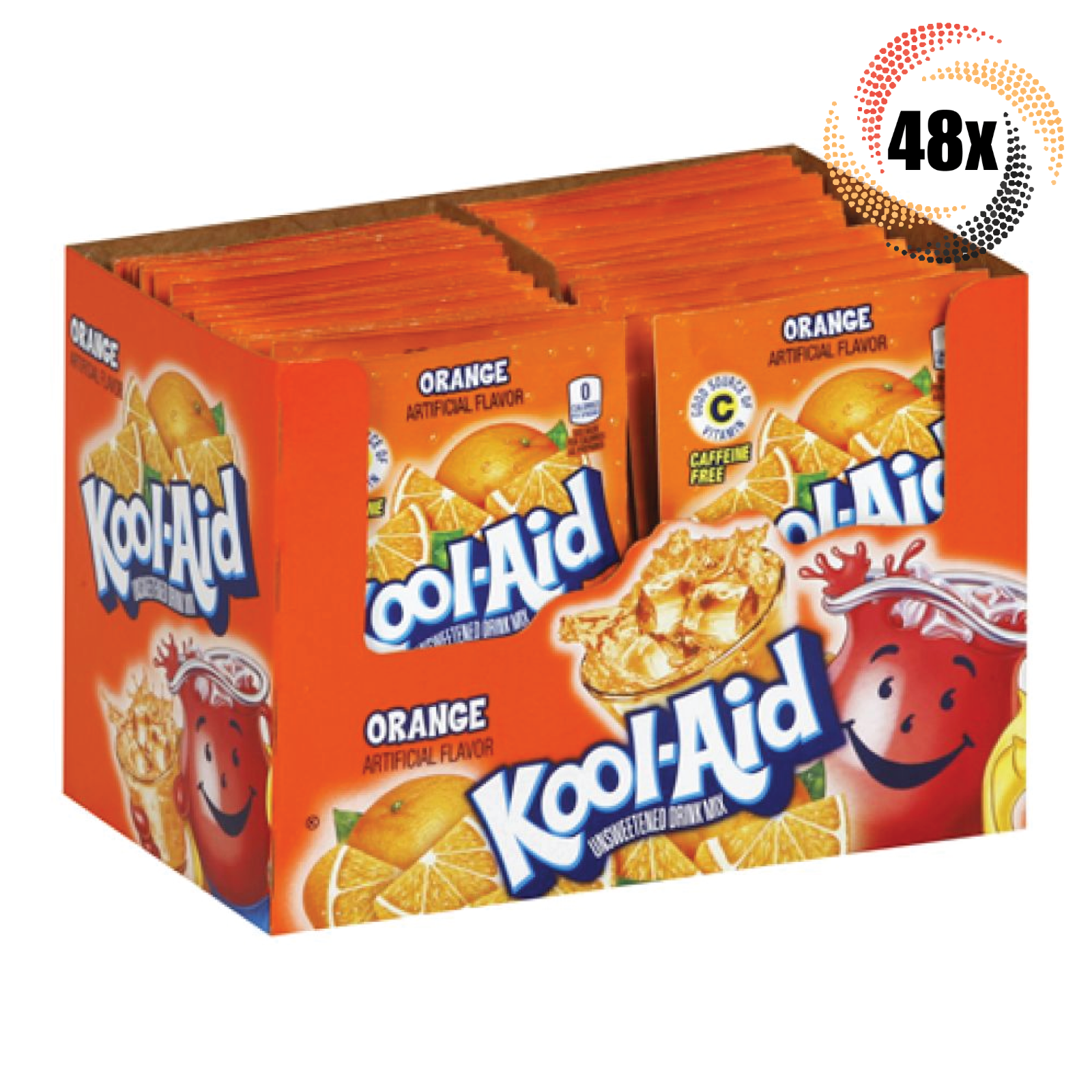 Full Box 48x Packets Kool-Aid Orange Flavor Soft Drink Mix | Caffeine ...