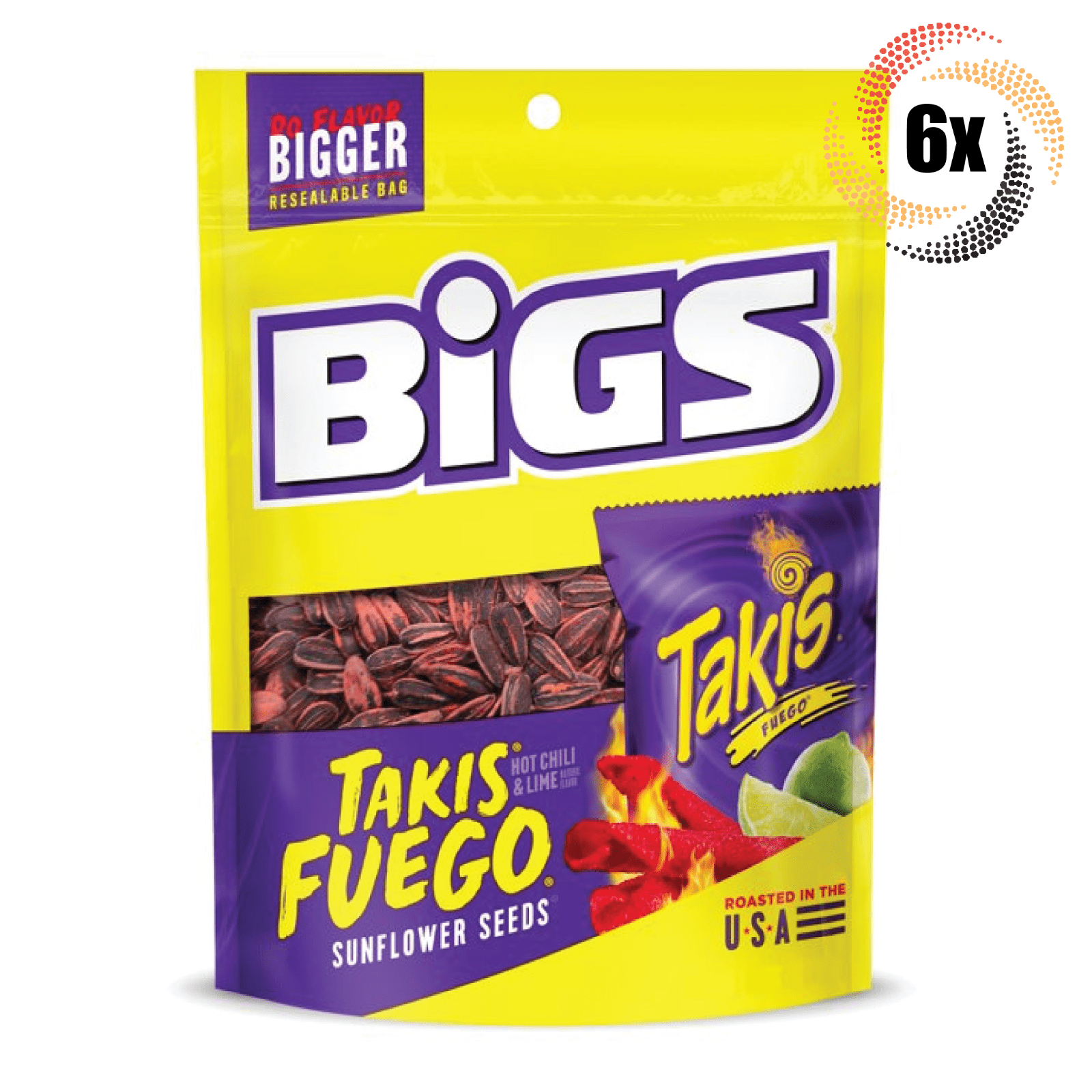 Full Box 6x Bigs Takis Fuego Flavor Sunflower Seed Resealable Bags 5 ...