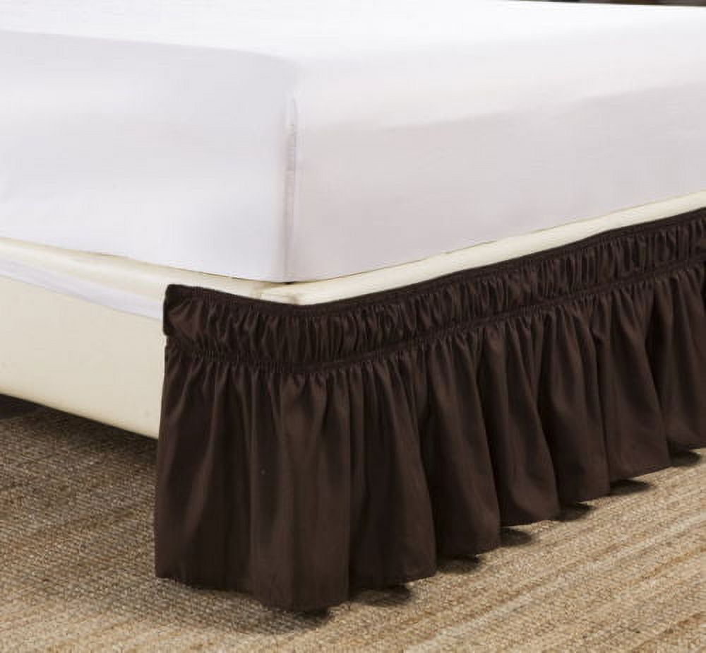 Full Brown Elastic Wrap Around Dust Ruffled Bed Skirt Bedding Bed