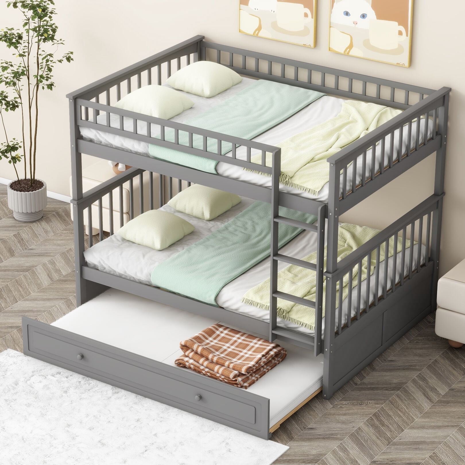 Full over Full Bunk Bed, Modern Convertible 2 Separate Platform Beds ...