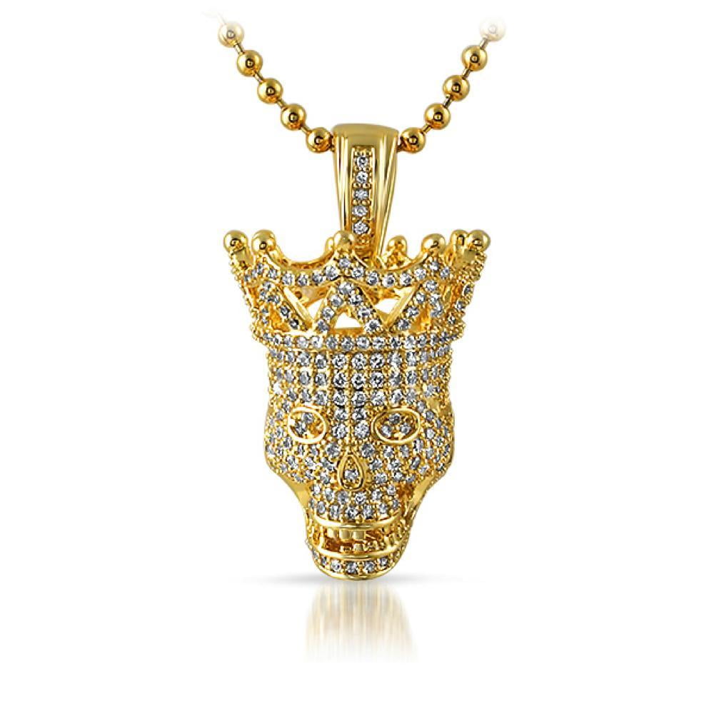 Full CZ Diamond 3D Skull Bling Bling Gold Pendant - Walmart.com