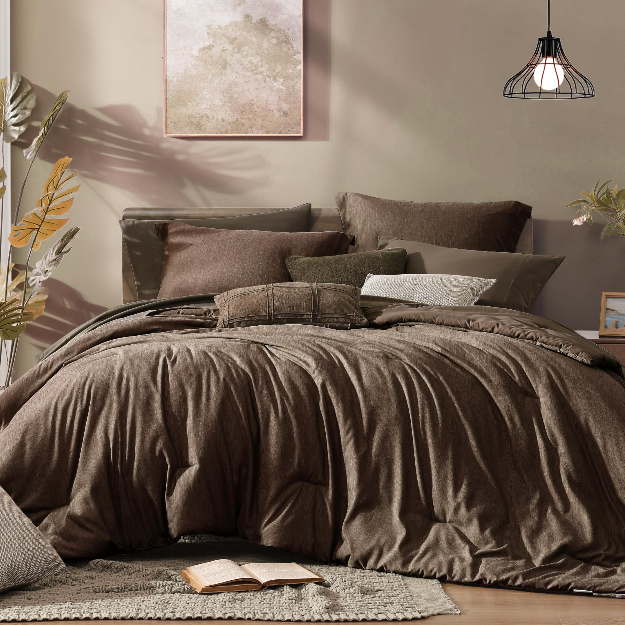 Full Chocolate Brown Bedding Bed-in-a-Bag 7-Piece All Season Set ...