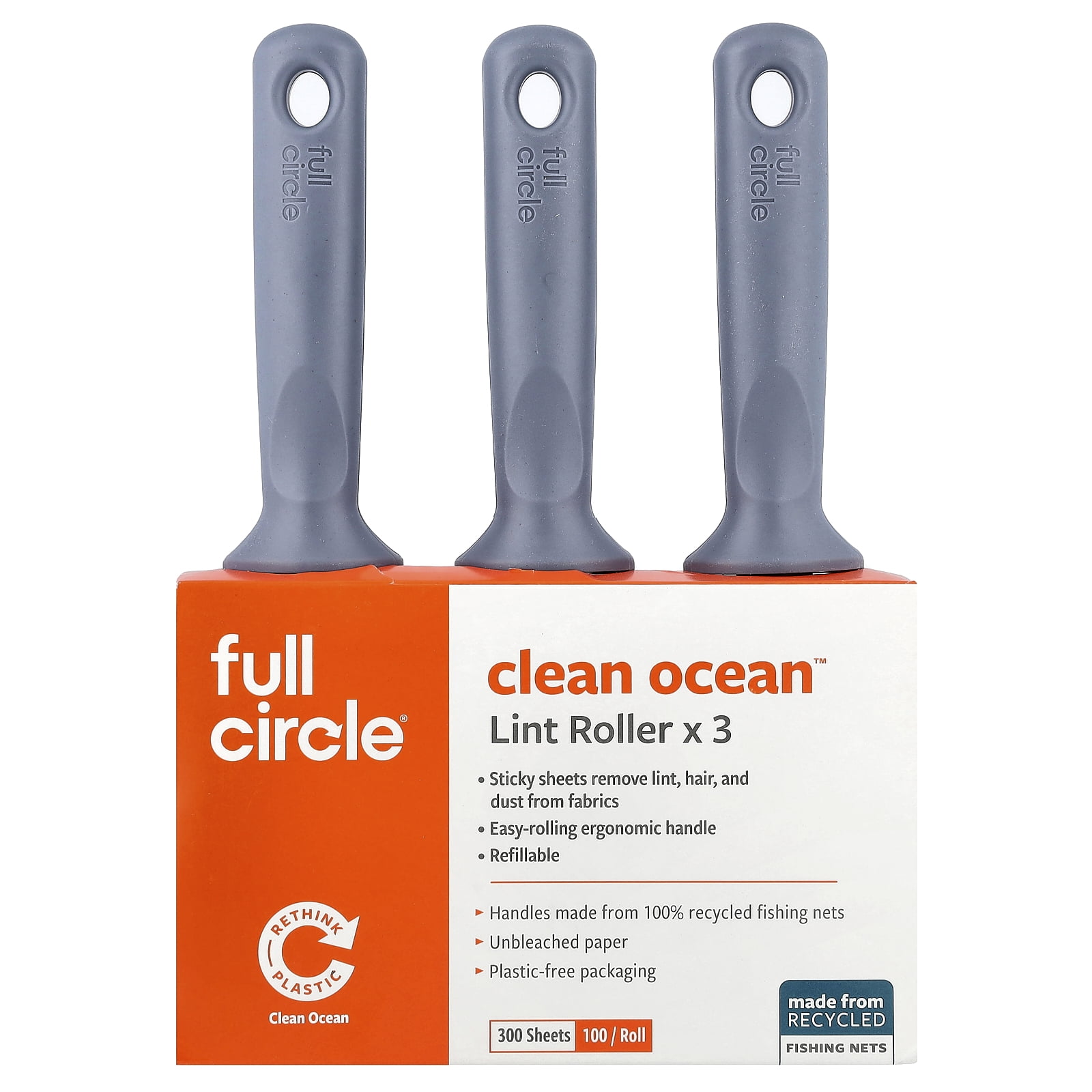 Full Circle Clean Ocean™ Lint Roller, 3 Rolls, 100 Sheets Each - Walmart.com