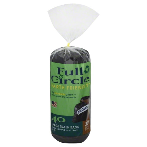 Full Circle Large 30-gallon biodegradable black trash bags, quantity 40 ...