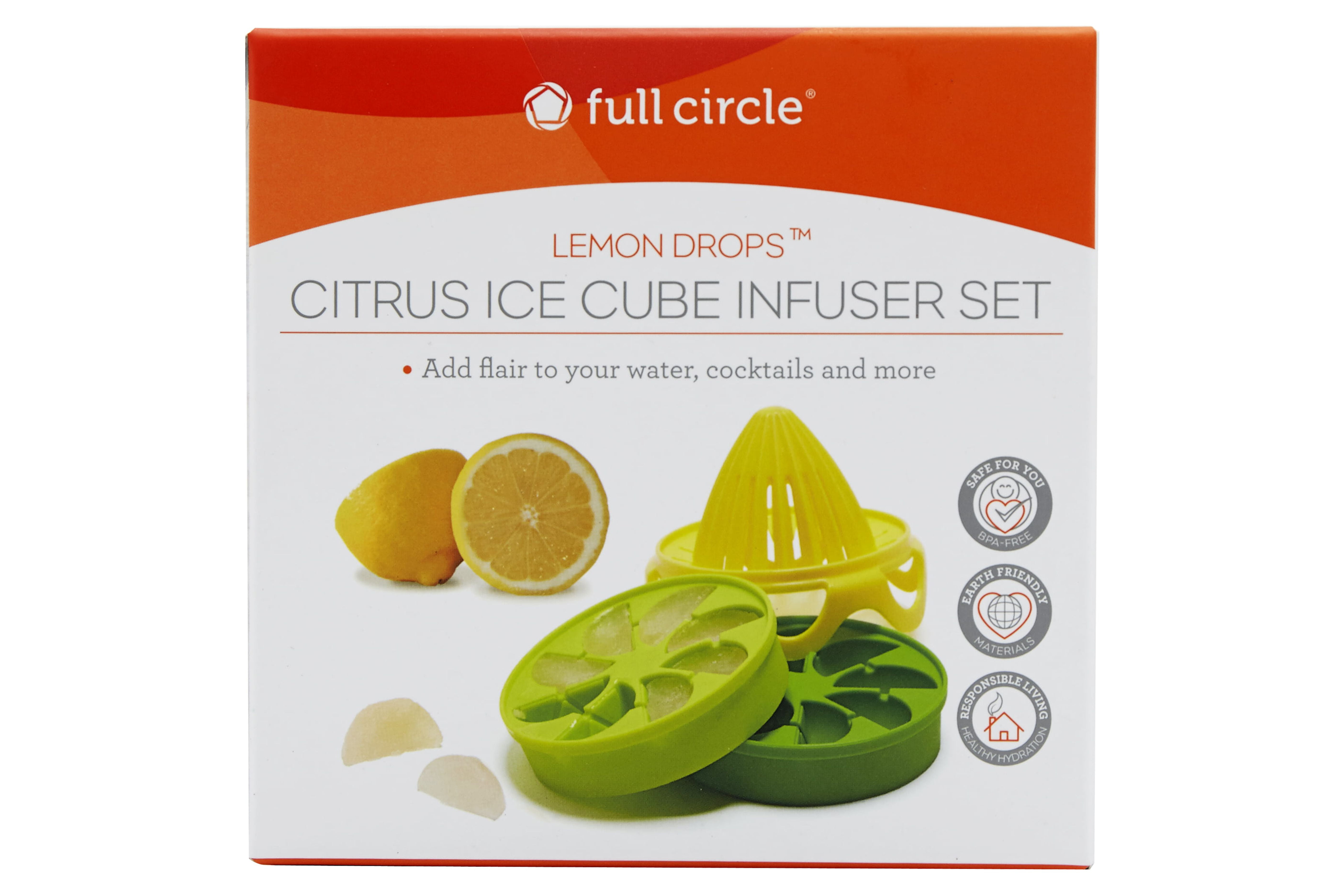 Full Circle Lemon Drops Citrus Ice Cube Infuser Set, (Set of 2), Yellow ...