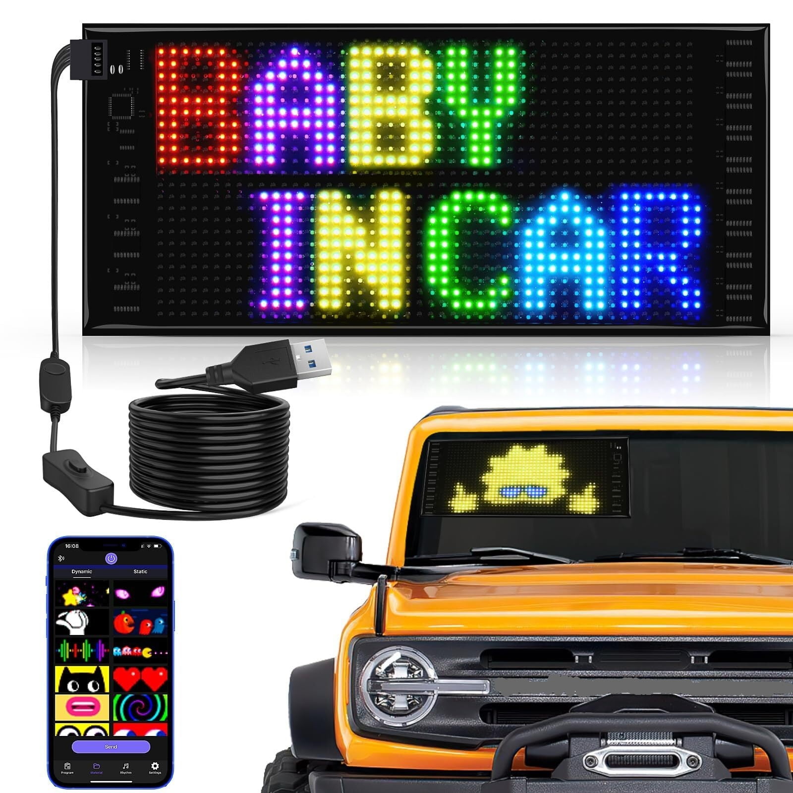 Full Color Double Row Scrolling LED Light Sign, 17''x6.3'' Flexible 5V ...