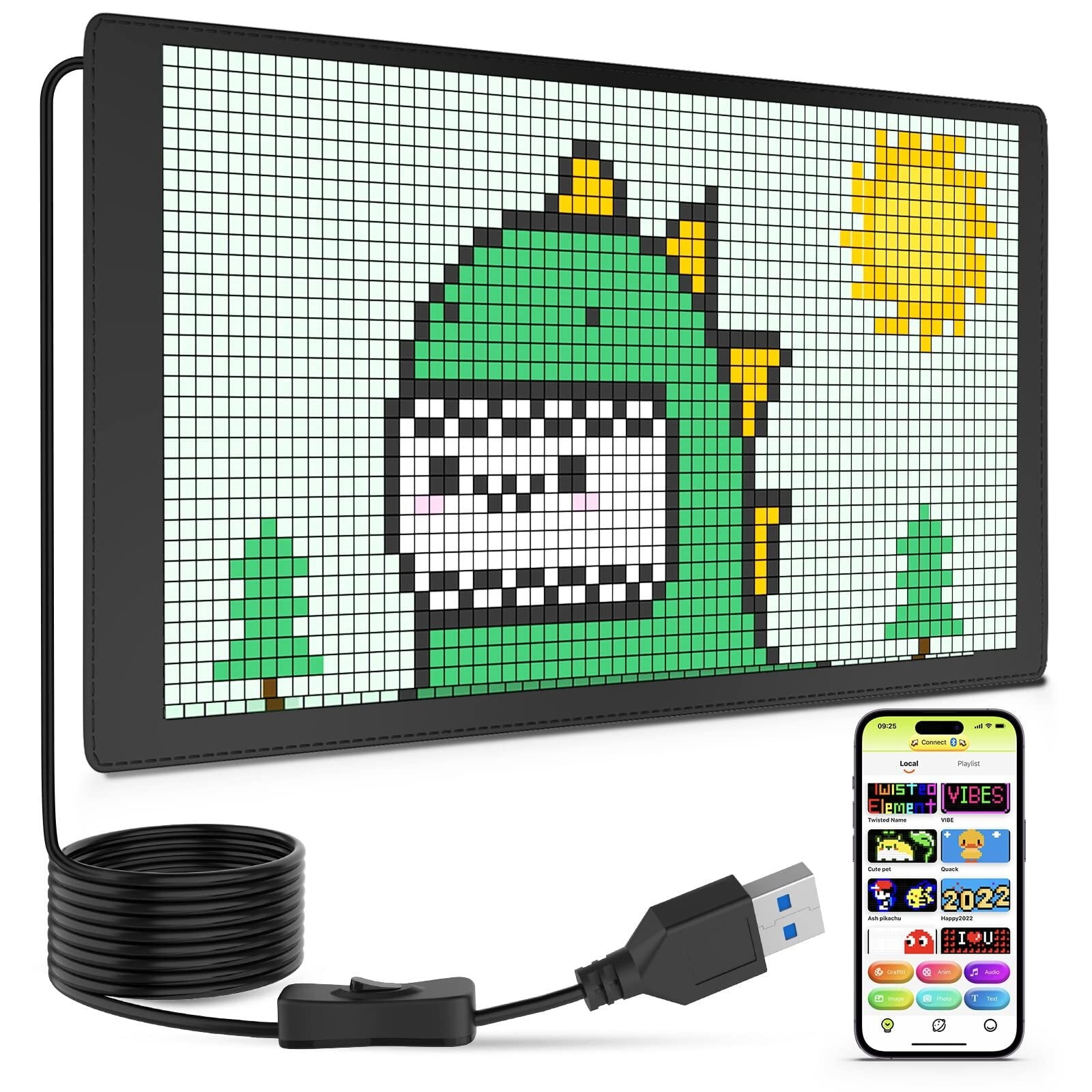 Full-Color Import Picture Programmable LED Sign, 27''x5'' Flexible USB ...